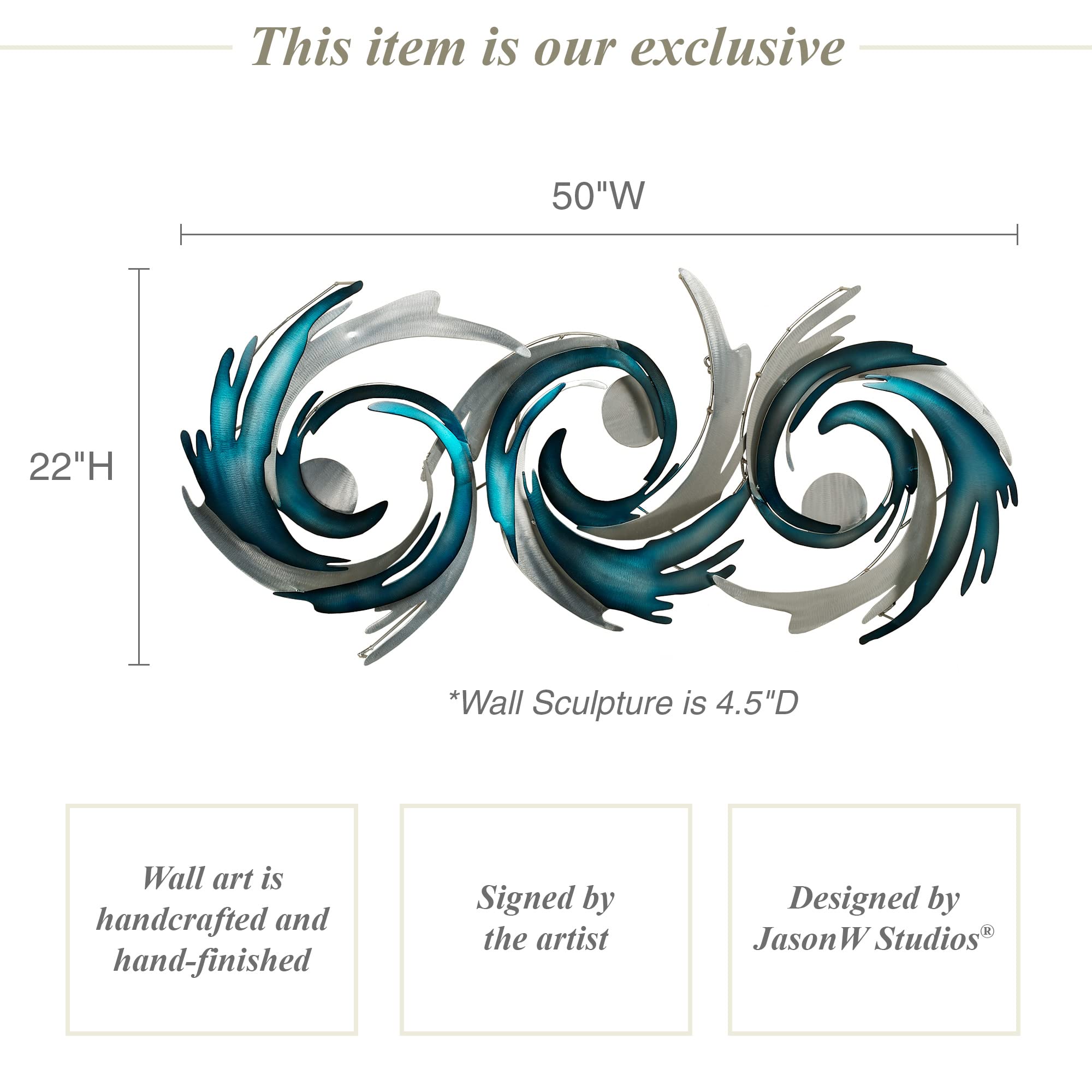 Touch of Class Perfect Storm Metal Wall Sculpture - Blue, Silver - Large Dimensional - Steel - Handcrafted Modern Decor - Abstract Geometric Art - Metallic Contemporary Sculptures for Bedroom