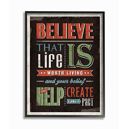Stupell Industries Believe in Life Vintage Word, Design by Artist Ester Kay Wall Art, 24 x 1.5 x 30, Black Framed