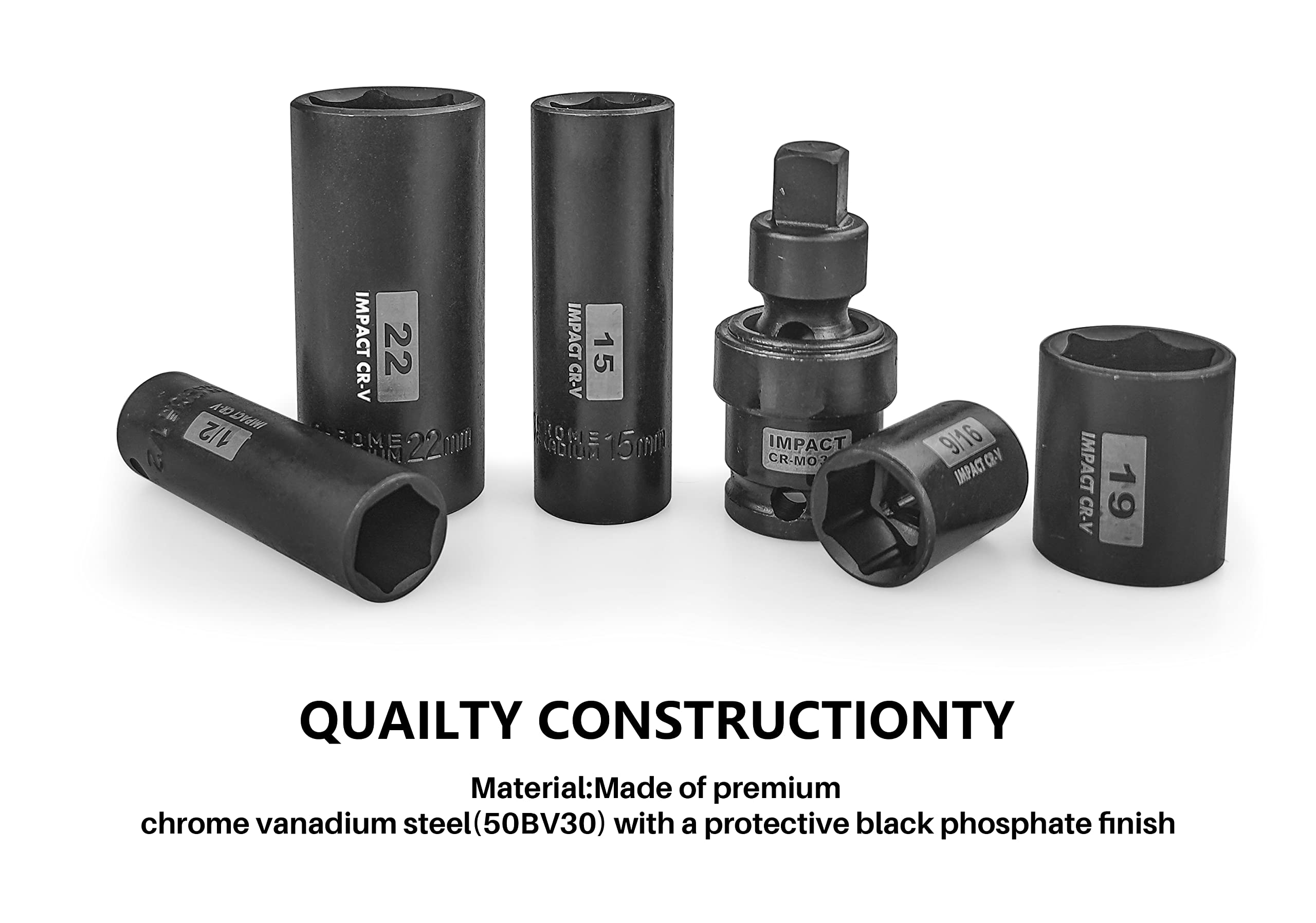SEKETMAN 3/8-Inch Drive Impact Socket Set,49 Pieces,SAE/Metric,Deep/Shallow,(5/16"-3/4",8mm-22mm),6 Point,CR-V Steel,Includes Extension Bar,Adapter and Universal Joint