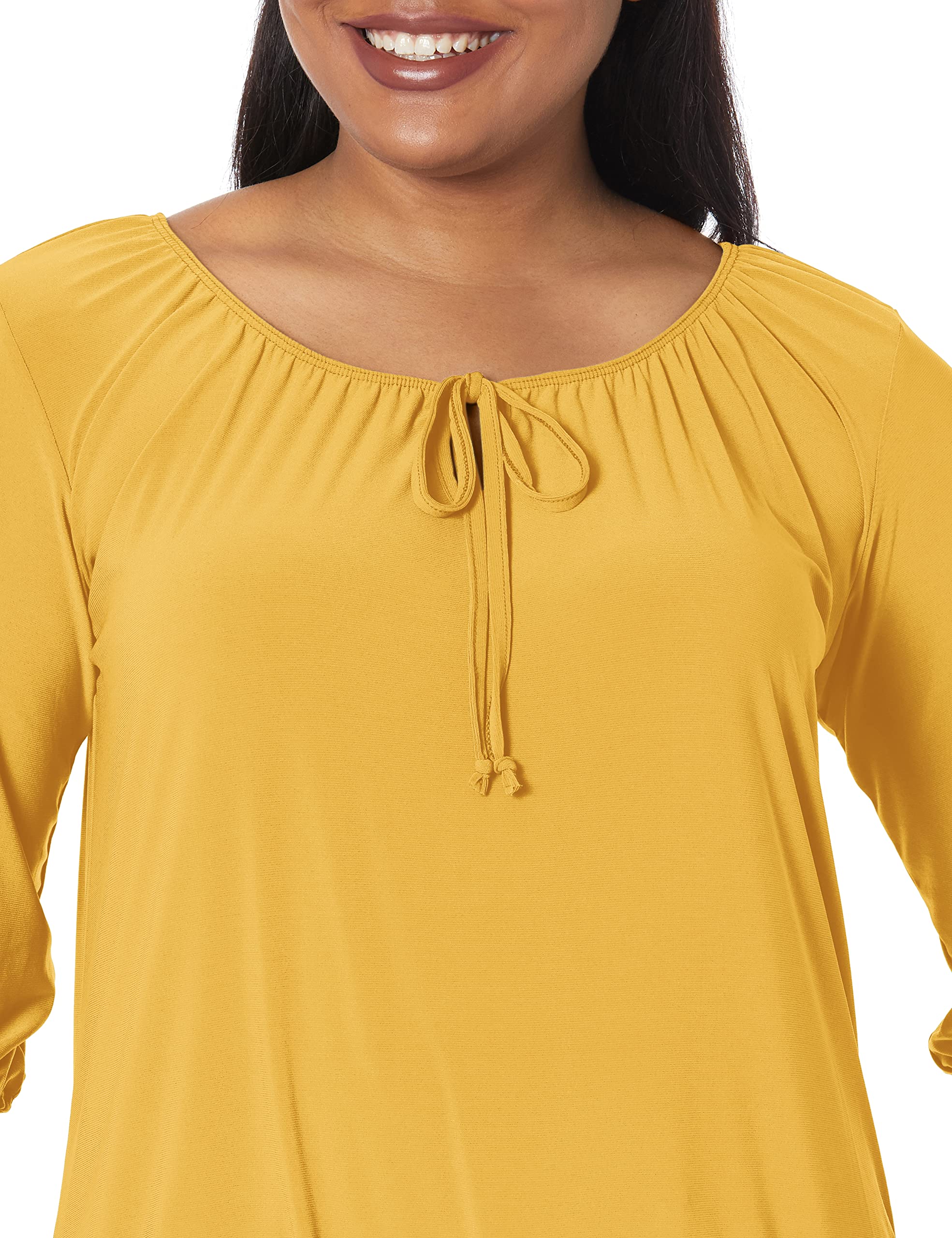Star Vixen Women's 3/4 Sleeve, Front Tie Peasant Top, Mustard, X-Large