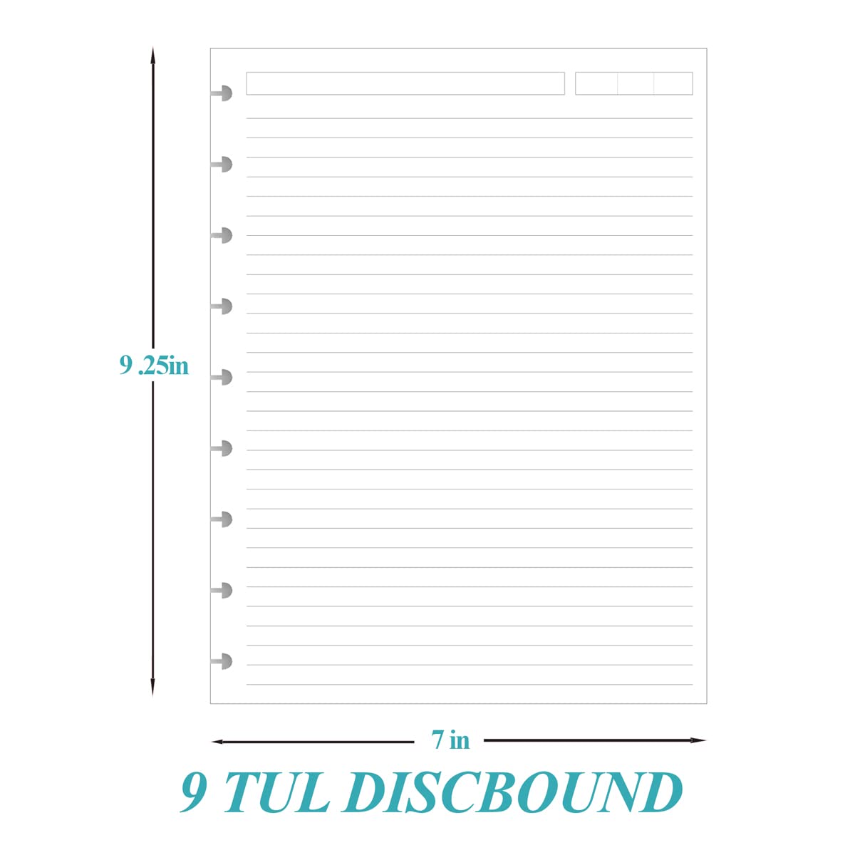 ZGMJ Classic Size Discbound Lined Refill Paper, 9-Disc Discbound Pre-punched Happy Planner Inserts, 100Sheets/200Pages Loose-Leaf Paper, 100gsm White Paper, 7x9.25 in