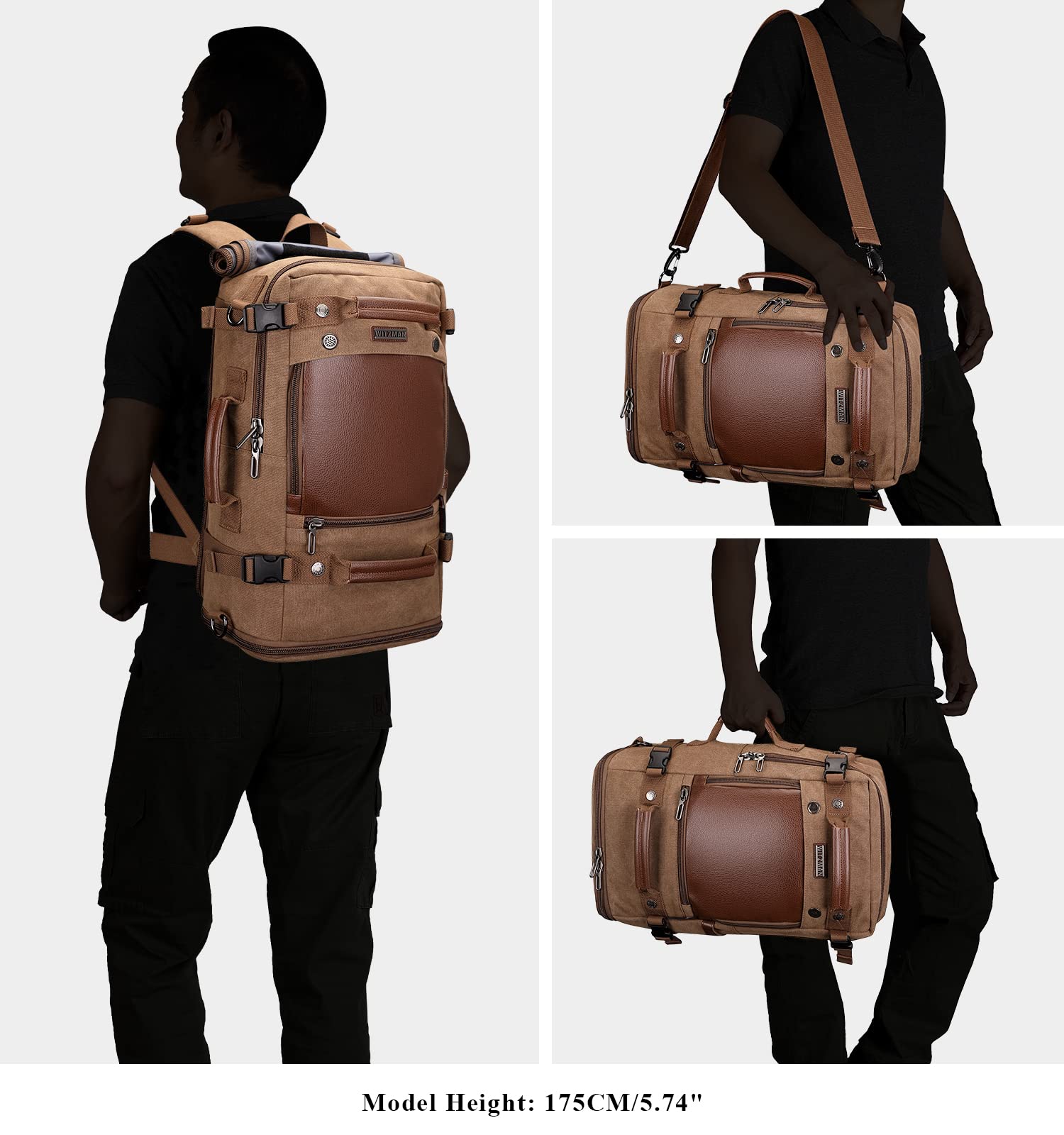WITZMAN Travel Backpack for Men Women Carry on Luggage Backpack Canvas Rucksack Duffel bag with Shoe Compartment(A2020BROWN)