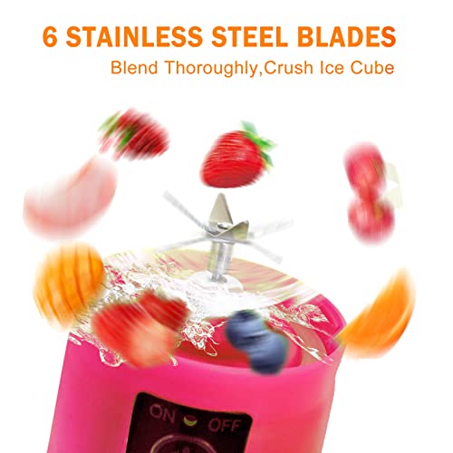 Thaivee Portable Blenders,Personal Size Blender Smoothies and Shakes, USB Rchargeable Juicer Cup with Six Blades in 3D, Handheld Blender Sports,Travel and Home(pink)