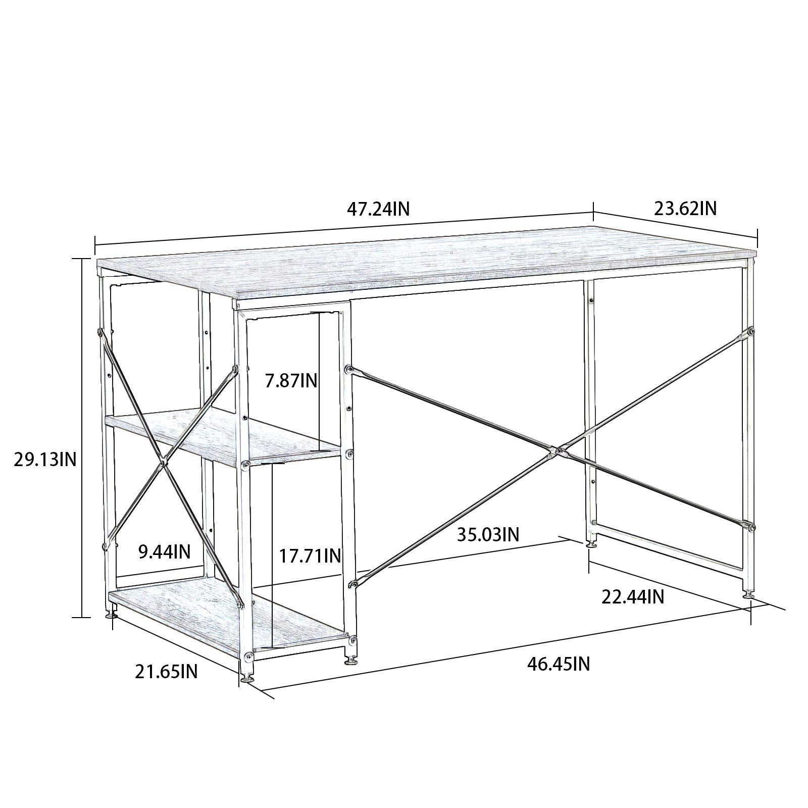 Symylife Home Office Computer Desk, Study Writing Desk with 2- Tier Wooden Storage Shelf, Small L Shaped Corner Desk, 47 inches,(Vitnage Grain)