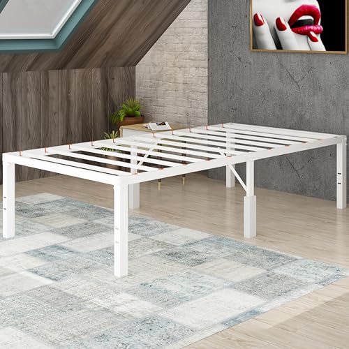 Realhotan 18 Inch Twin XL Bed Frame 3500 Pounds Heavy Duty Non-Slip Metal Slats Platform Mattress Foundation, No Box Spring Needed,Easy Assembly,Noise-Free, White