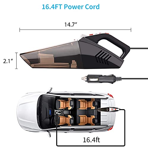 TowerTop Car Vacuum, Portable Car Vac 12V High Power Corded Handheld Vacuum with 16.4ft Power Cord
