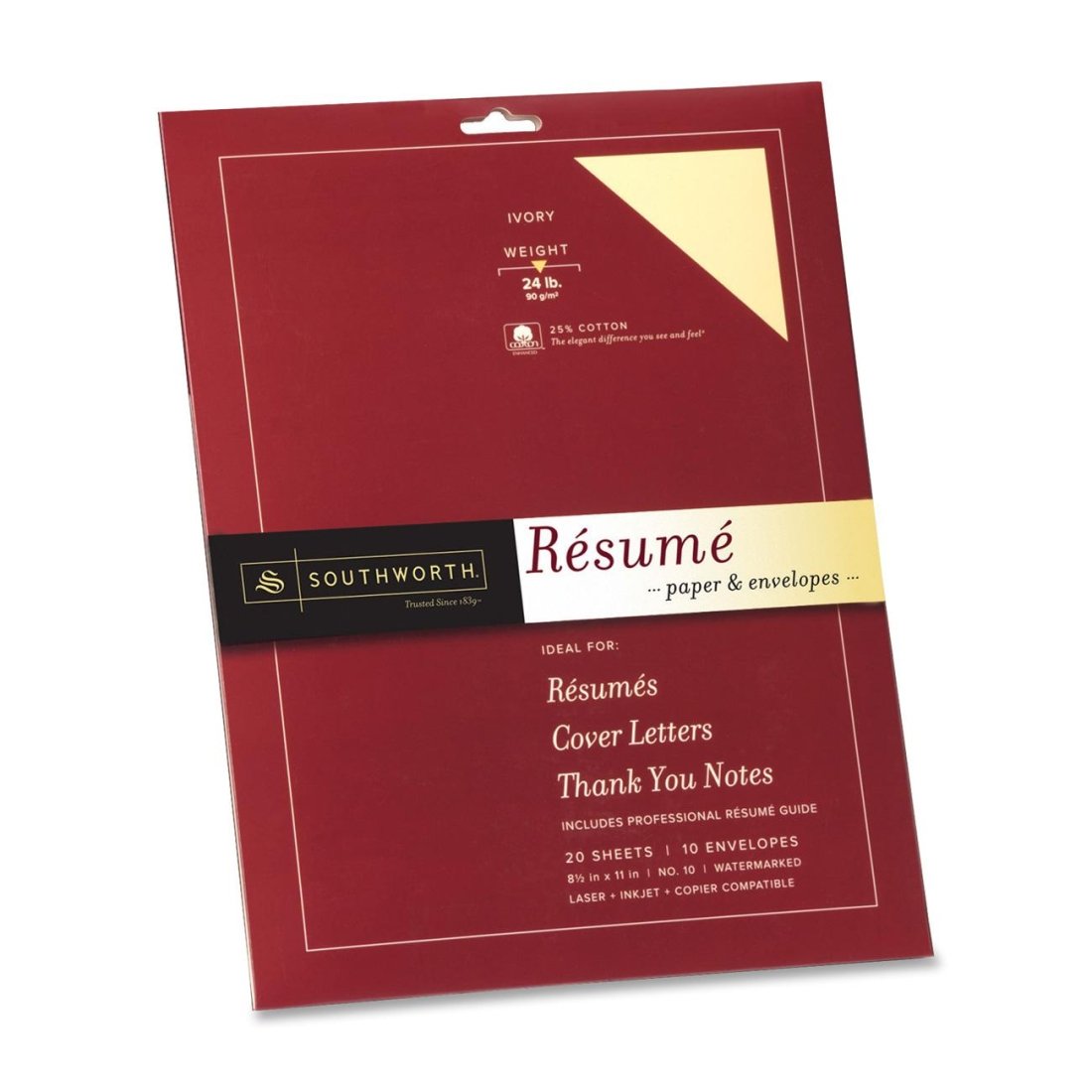 Southworth Company, Agawam, MA 3653403 Resume Kit, 8-1/2"x11", 24 lb, 20 Sh/10 Envelopes, Ivory