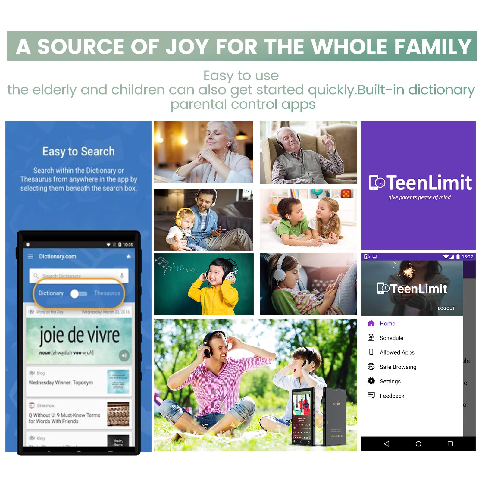 YFFIZQ 144GB Android9.0 MP3 Player with Bluetooth and WiFi,4.3"1080P Full Touch Screen MP4 Player with Spotify,Portable HIFI Sound MP3 Player with speaker,Support Online Streaming Music & Google Play