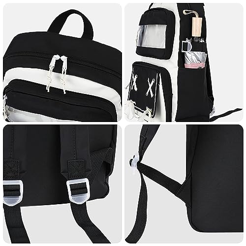 ZAKOVI Kawaii Backpack with 4 Anime Pins Accessories 1 Luggage Tag, Cute Bookbag Aesthetic Backpack