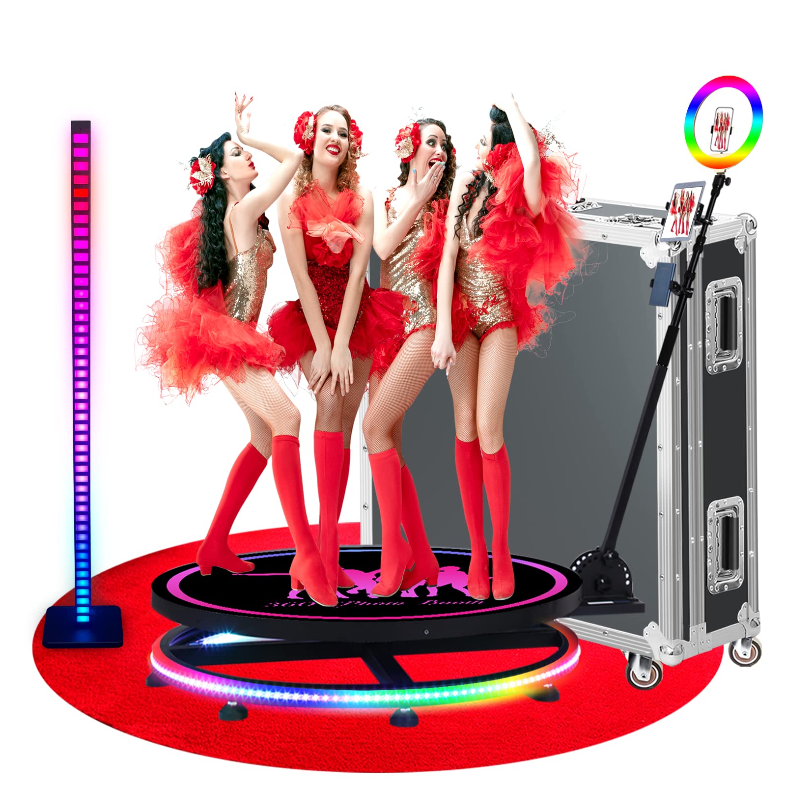 ZANOGI 360 Photo Booth Machine with Battery Pack&APP for Parties,100cm Slow Motion Camera Booth for 5 People with Deluxe Suit&Custom Magnetic Logo, Control by Remote or APP,39.5"-Black Flight Case