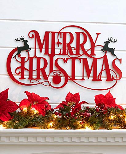 The Lakeside Collection Metal Holiday Wall Hanging Merry Christmas Sign for Indoors and Home