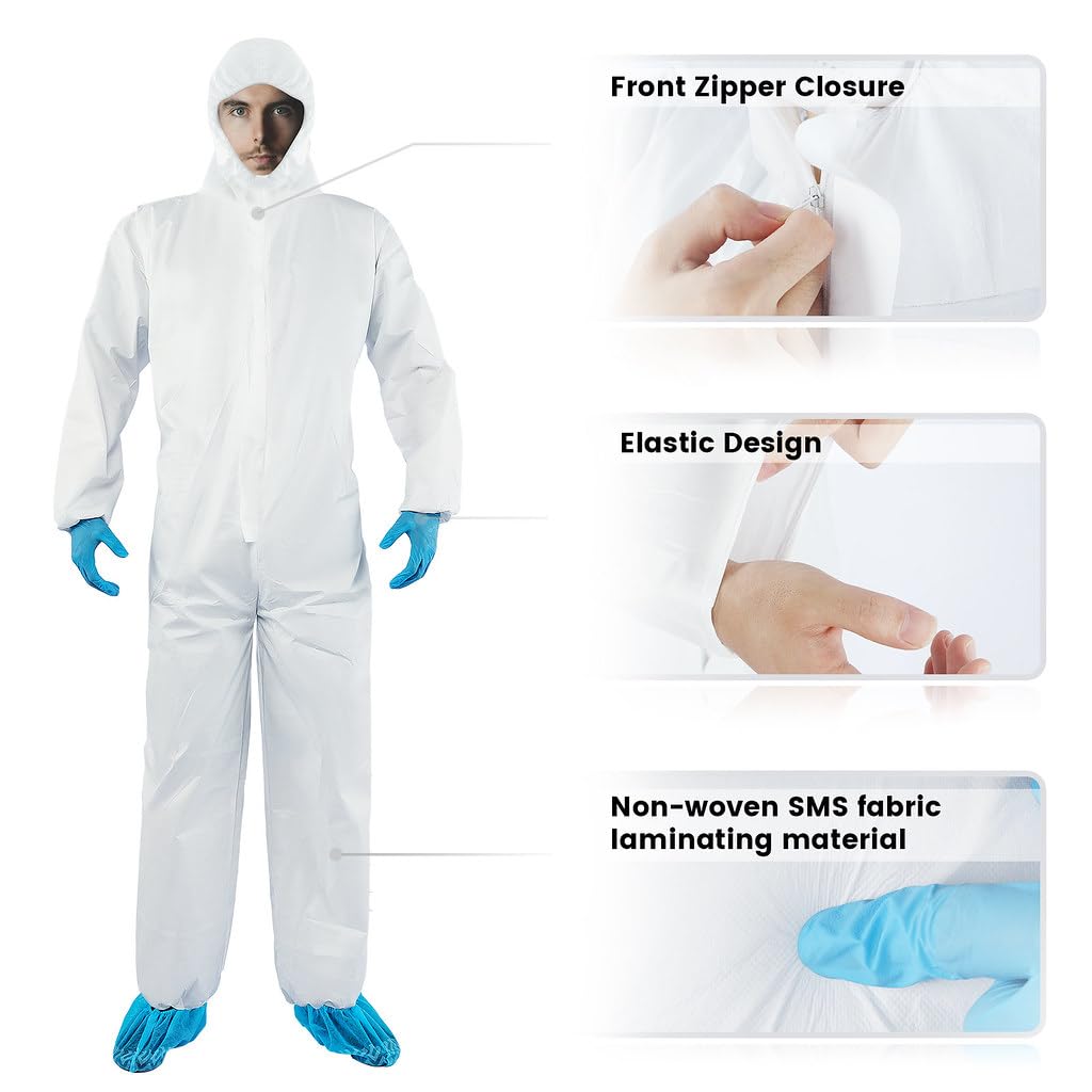 YIBER Hazmat Suits Disposable - Available in 7 sizes and 4 packaging specifications - Disposable Coveralls Suits Pressed From PPSB & PE Film