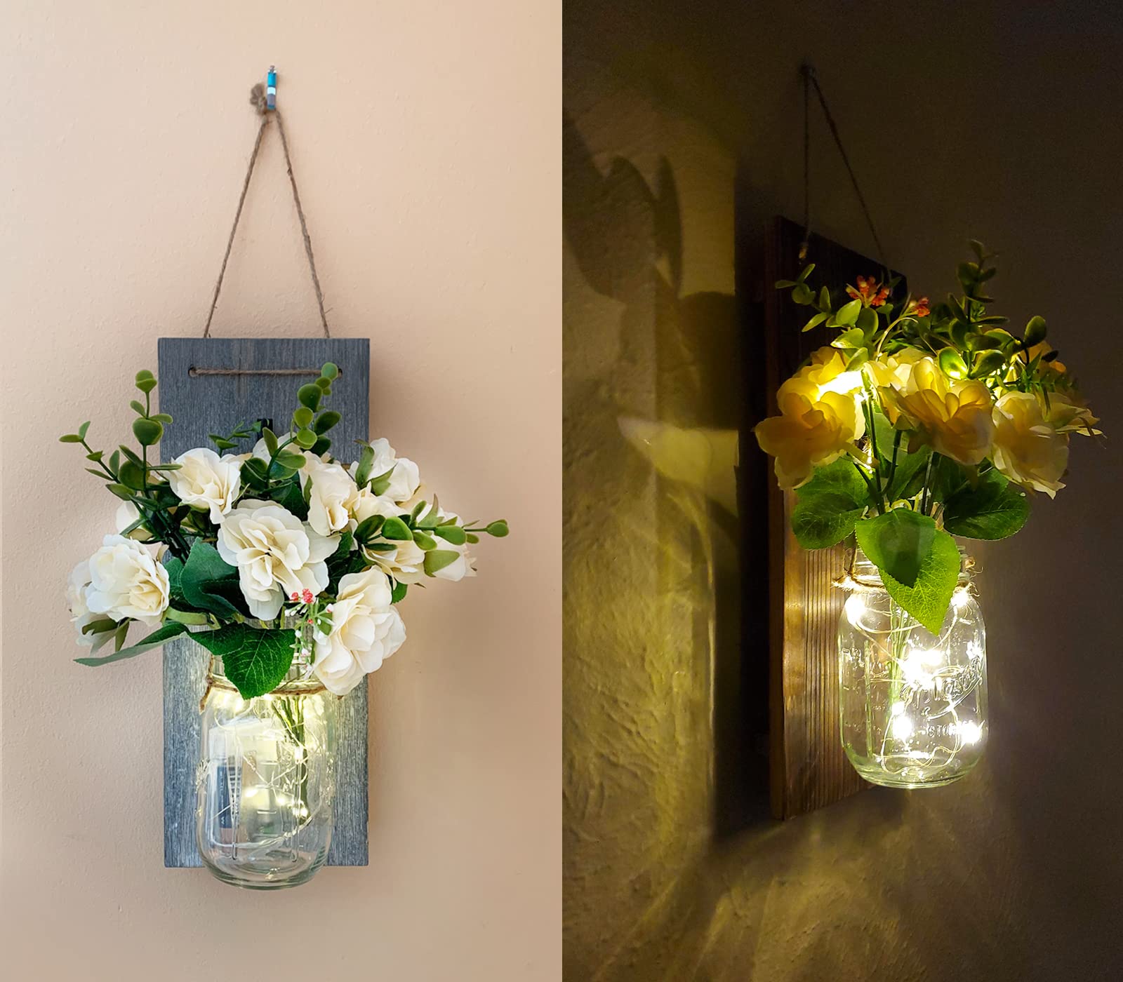 ZANSHI Rustic Sconces for Wall Decor- Black Mason Jar Wall Sconce Home Decor Clearance for Living Room Hanging Lights With Remote Control, Farmhouse Kitchen Bathroom Decor Mason Jar Wall Decor