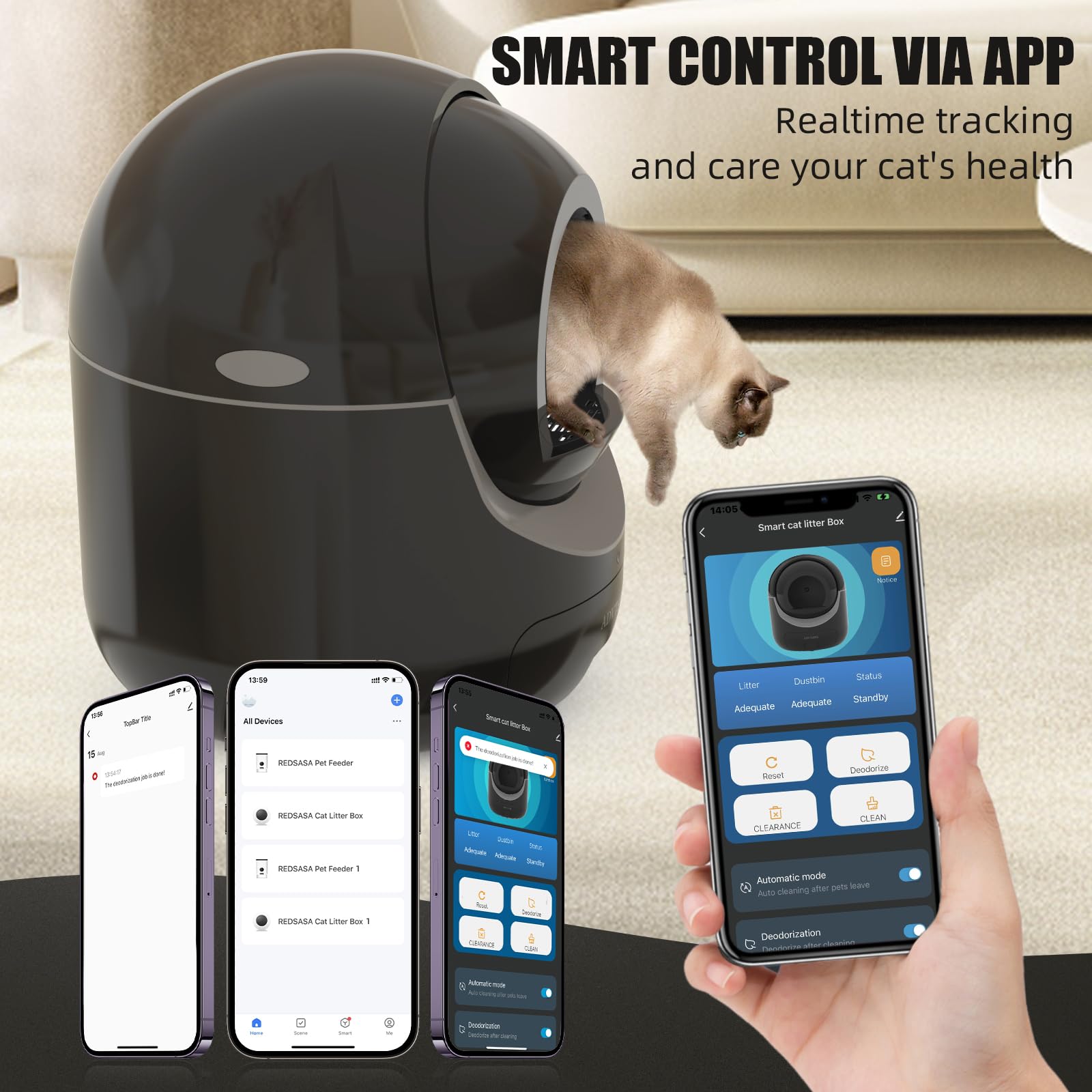 Self-Cleaning Cat Litter Box, Automatic Cat Litter Box for Multiple Cats with APP Control/Safety Protection, 65L+10L Large Capacity Smart Litter Box with 1 Mat & 40 Liner - 2 Year Warranty