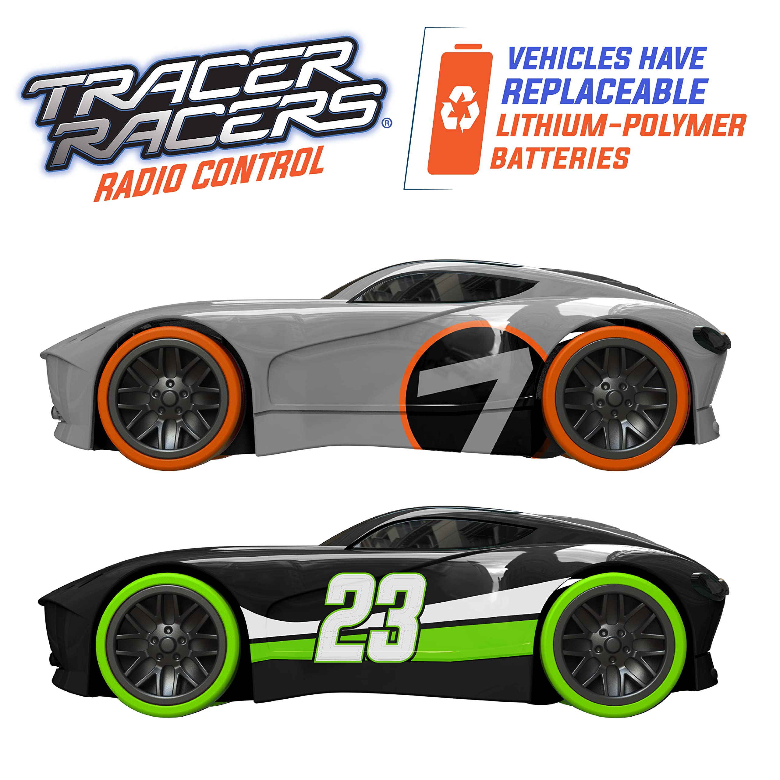 Tracer Racers Remote Control Cordless Glow in The Dark High-Speed Super Loop Speedway Track Set with Two Cars for Dual Racing, Glow Blue