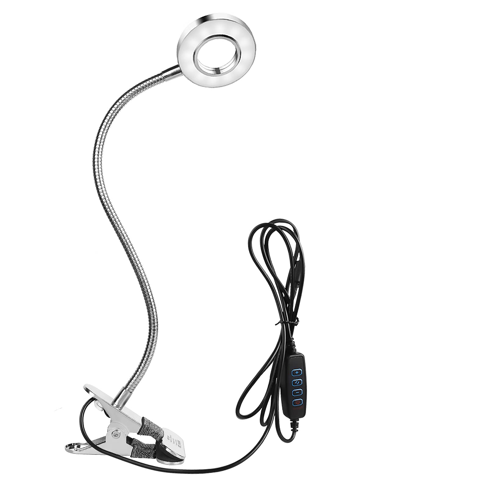 Semlos LED Reading Lights, Desk Lamp USB, Clamp Lamp for Bed Headboard Tables, 3 Lighting Modes 10 Brightness Levels, Clip Gooseneck Lamp, Memory Function, Auto Off(Silver, 8W)