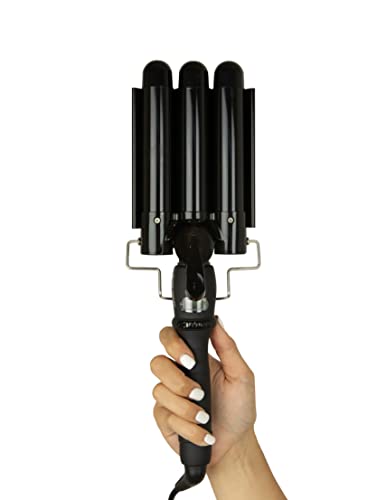 Trademark Beauty Babe Waves Limited Edition - Three Barrel Curling Iron, Hair Waver Tool, Adjustable Temperature, Ceramic Wand, 1.1 Inch, 28mm - Black