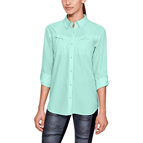 Under Armour Women's Tide Chaser Fishing Long Sleeve T-Shirt, Aqua Float (791)/White, Large