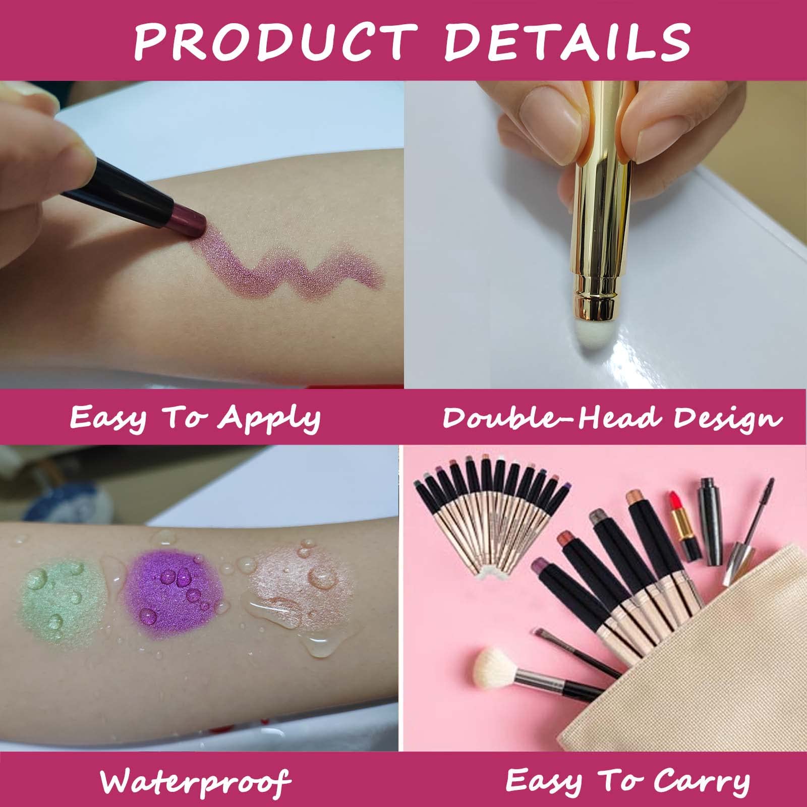 SAUBZEAN Purple Eyeshadow Stick Makeup, Highlighter Matte Cream Eye Shadow Pencil, Waterproof Hypoallergenic Long Lasting Crayon, Glitter Primer Palette Shimmer Eyeliner Pen wiht Soft Brush