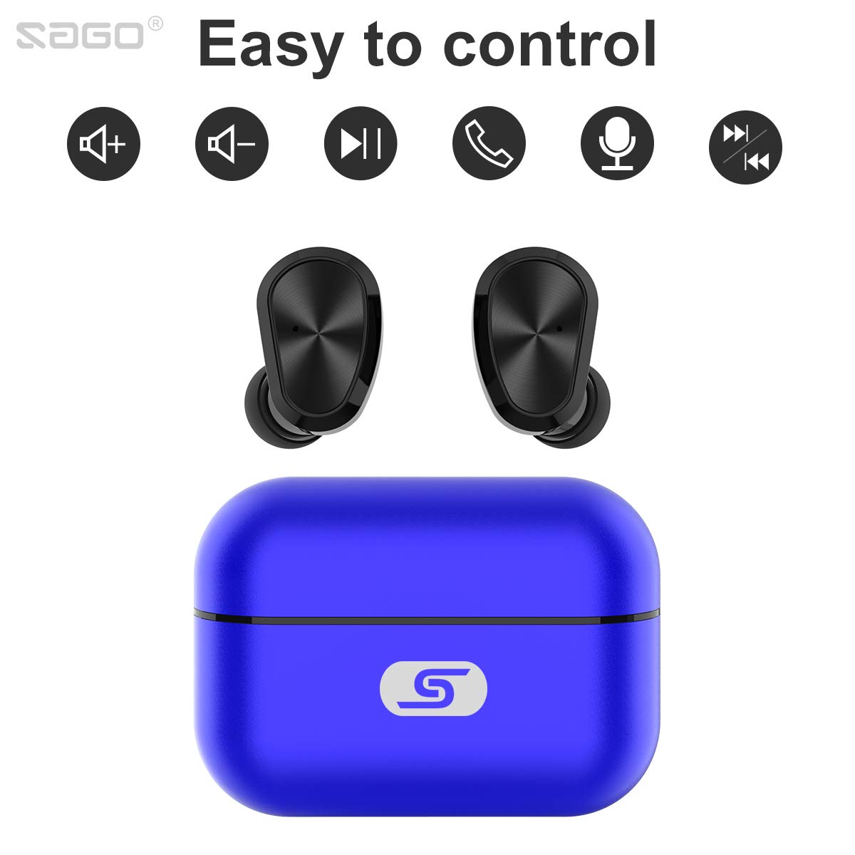 SZSAGO-Bluetooth-5.2-Wireless-Earbuds W5S True Wireless in-Ear Earphones with USB C Metal Charging case, IPX7 Waterproof Stereo Headphones,Built-in Mic Headset for iPhone/Samsung (Blue)