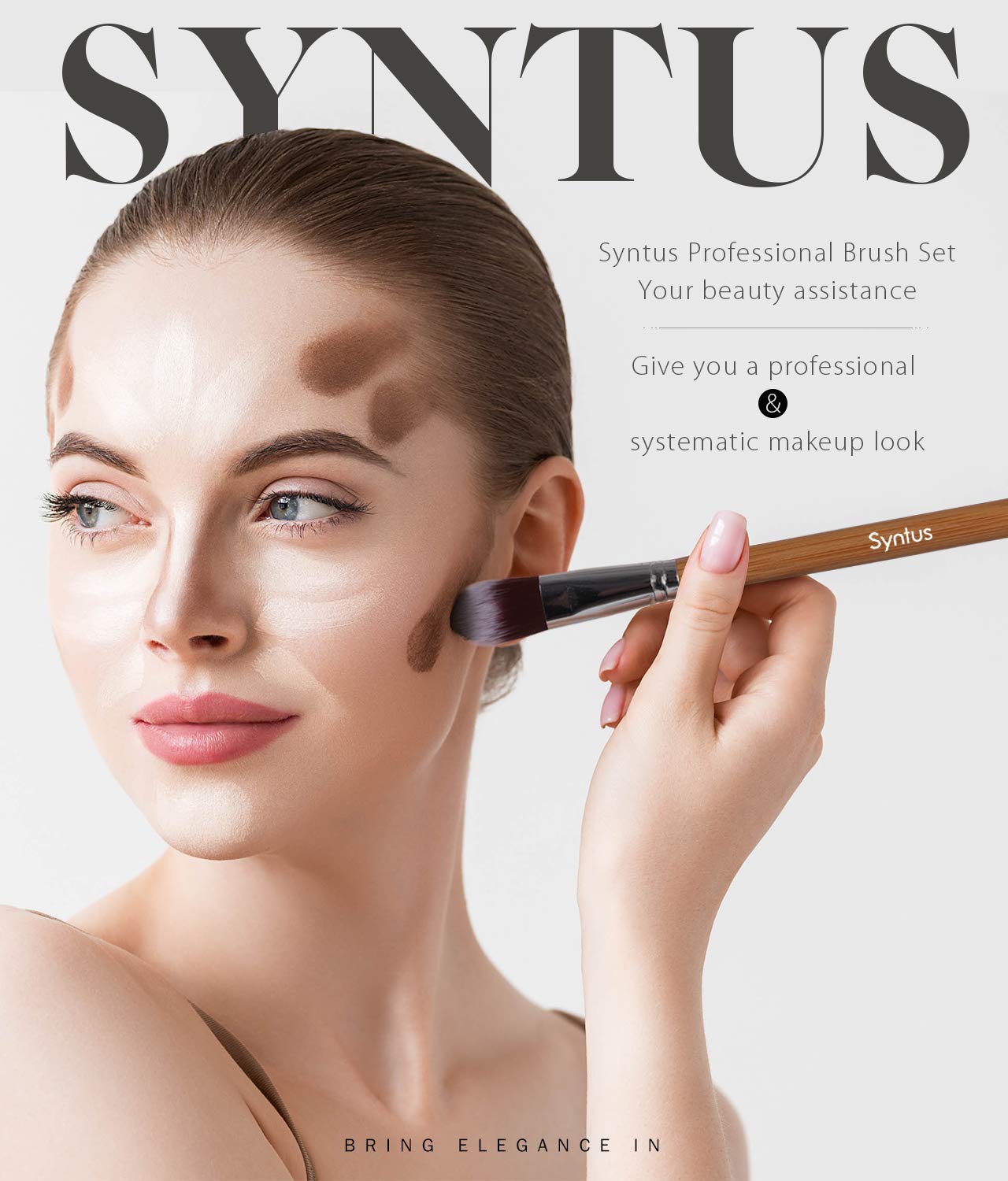 Syntus Makeup Brush Set, 11 Makeup Brushes & 4 Blender Sponges & 1 Brush Cleaner Premium Synthetic Foundation Powder Kabuki Blush Concealer Eye Shadow Makeup Brush Kit, Bamboo