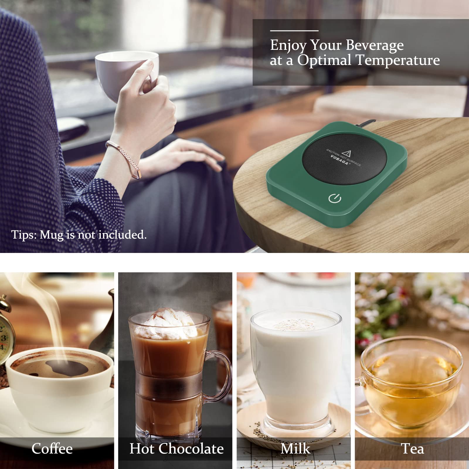 VOBAGA Coffee Mug Warmer, Electric Coffee Warmer for Desk with Auto Shut Off (No Cup), 3 Temperature Setting Smart Cup Warmer for Heating Coffee, Beverage, Milk, Tea and Hot Chocolate