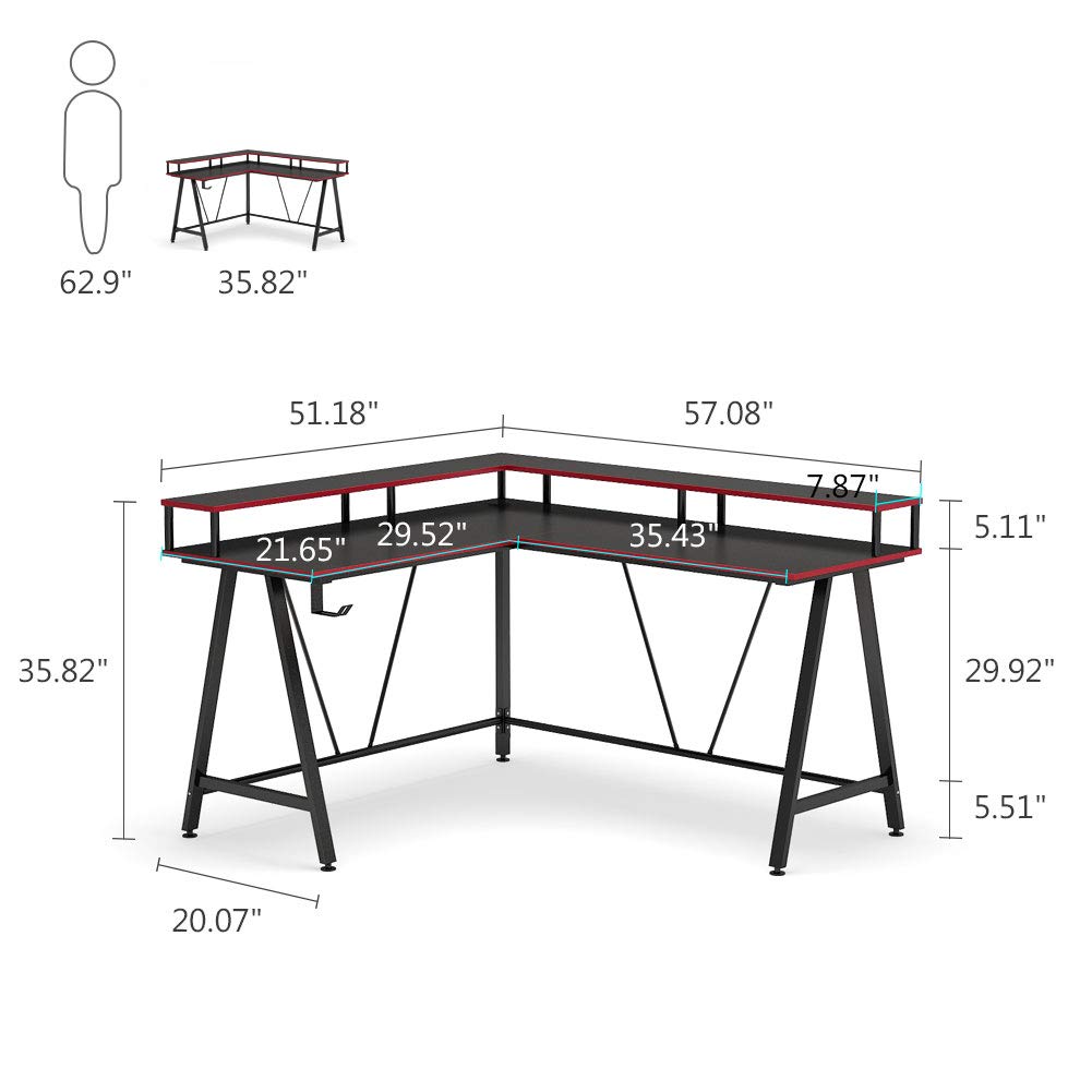 Tribesigns L-Shaped Desk with Shelf, 57 x 51 Inch Corner Computer Gaming Desk with Monitor Stand for Home Office and Gamer, Large PC Laptop Study Writing Table Workstation