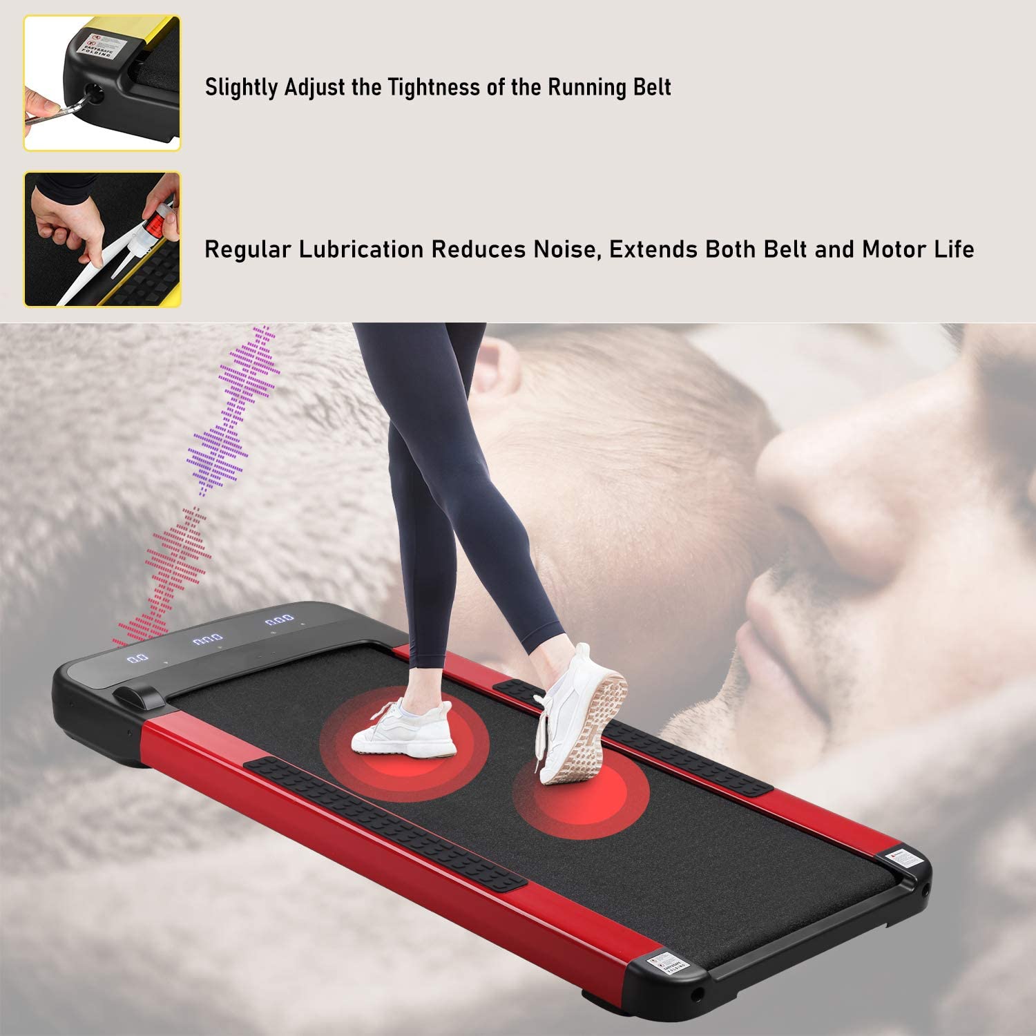 ZENOVA Under Desk Treadmill, Electric Walking Pad Foldable Treadmill Compact Walking Treadmill with Smart Watch Remote 12 Preset Programs Perfect for Home/Office Use (Red)