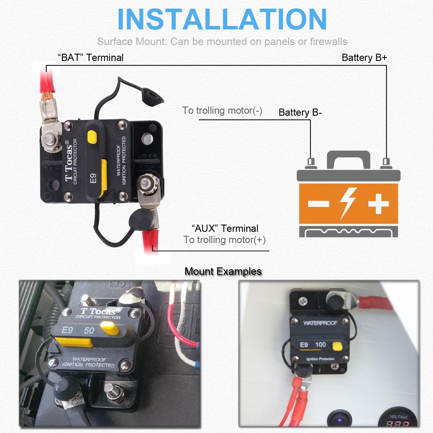 T Tocas 150A Amp Circuit Breaker for Boat Trolling Motor Marine ATV Vehicles Stereo Audio Battery Solar System Inline Fuse with Manual Reset Switcher Waterproof DC 12V-48V