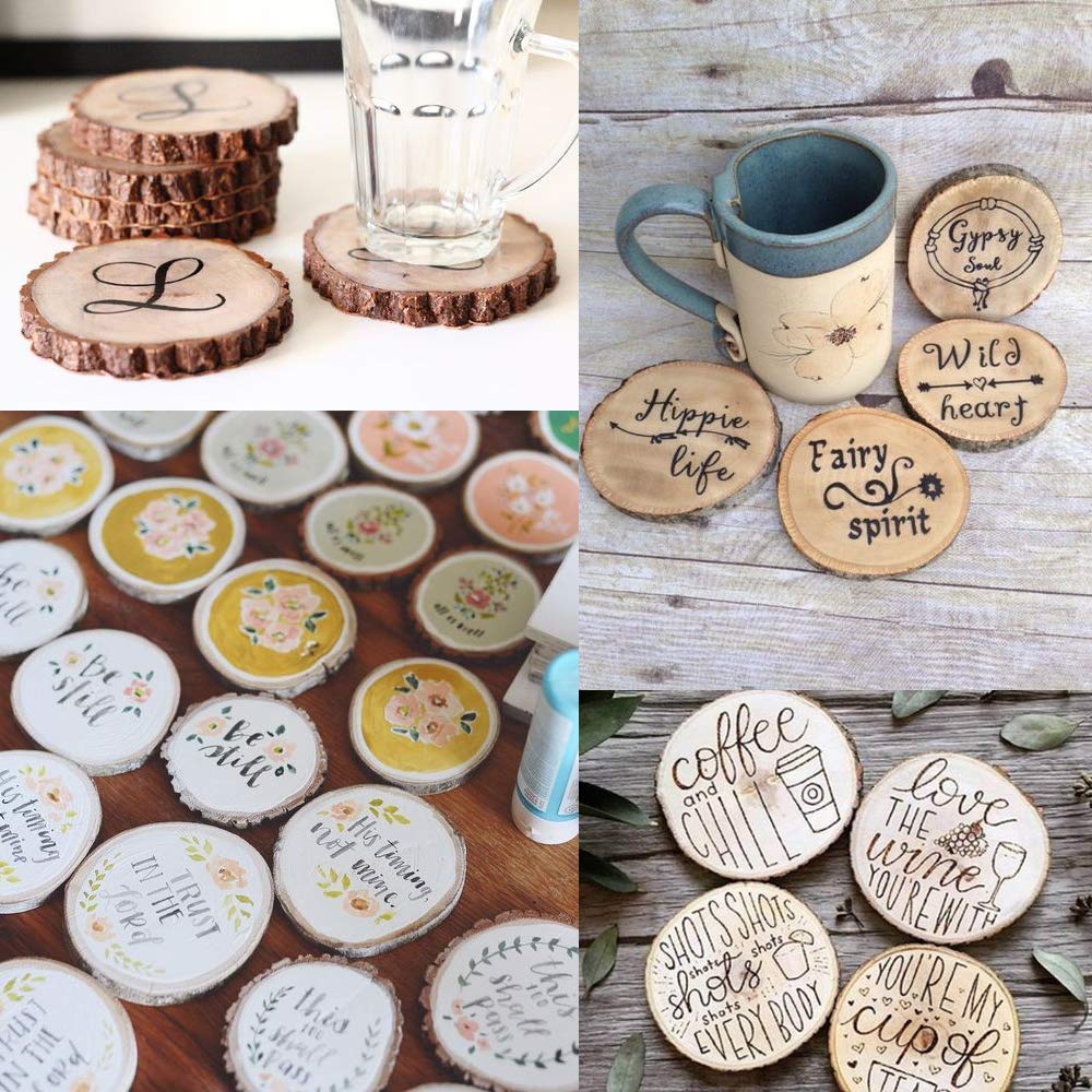 Unfinished Natural Wood Slices 20 Pcs 3.5-4 inch Craft Wood kit Circles Crafts Christmas Ornaments Rustic Wedding Decoration DIY Crafts with Bark for Crafts