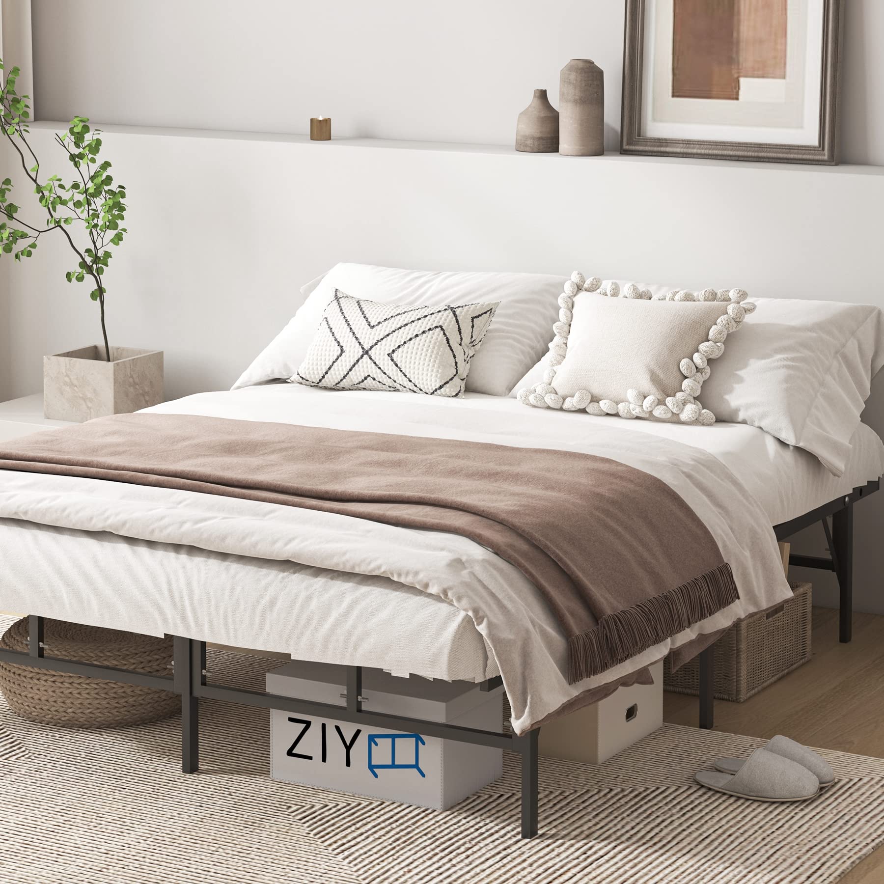 Saudism Metal Platform Bed Frame Full Size, 14 Inch Black Bed Frame, Mattress Foundation, No Box Spring Needed, Easy Assembly and Storage, Foldable, Steel Slat Support, Full