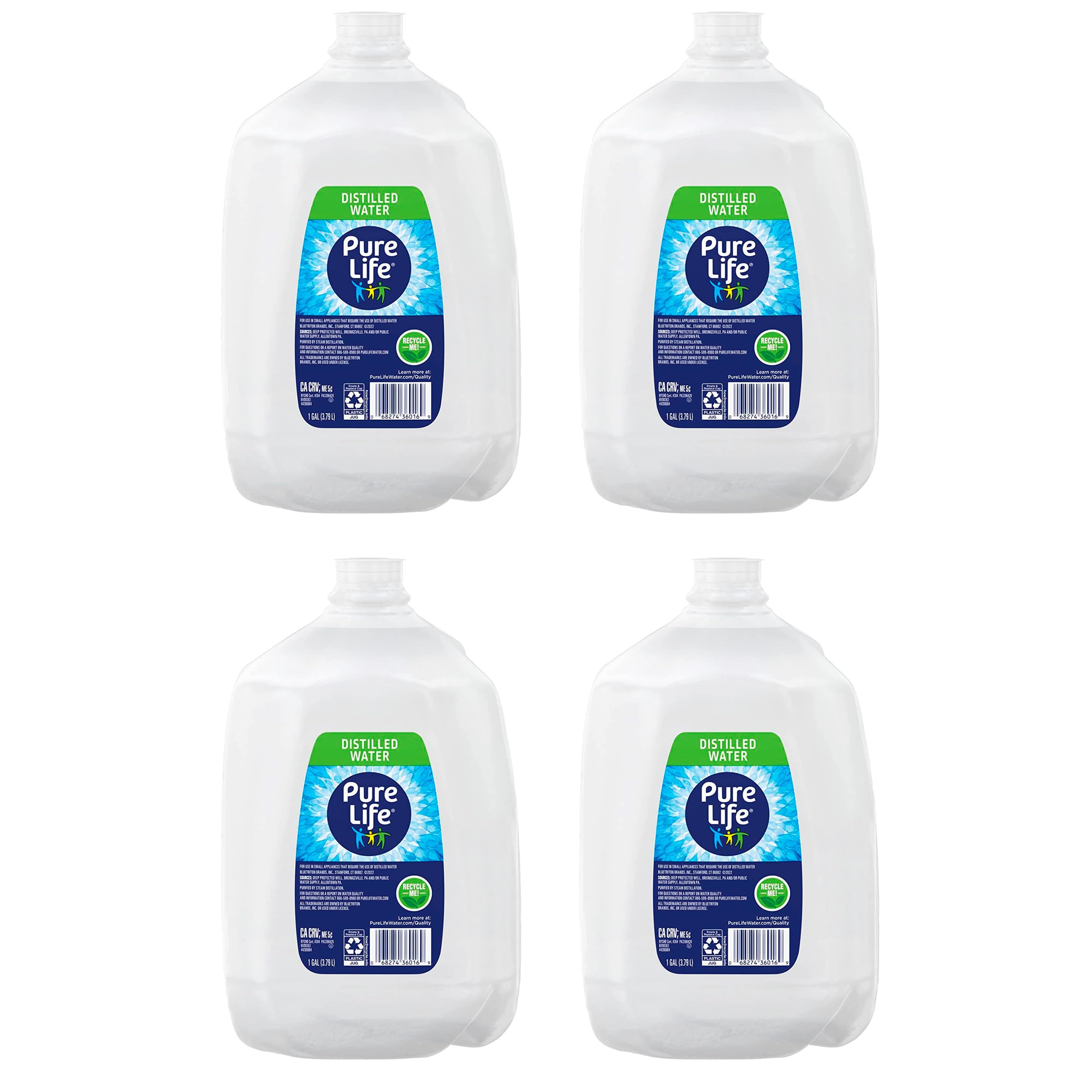 Pure Life Distilled Water, 1-Gallon, Plastic Bottled Water (4 Pack)