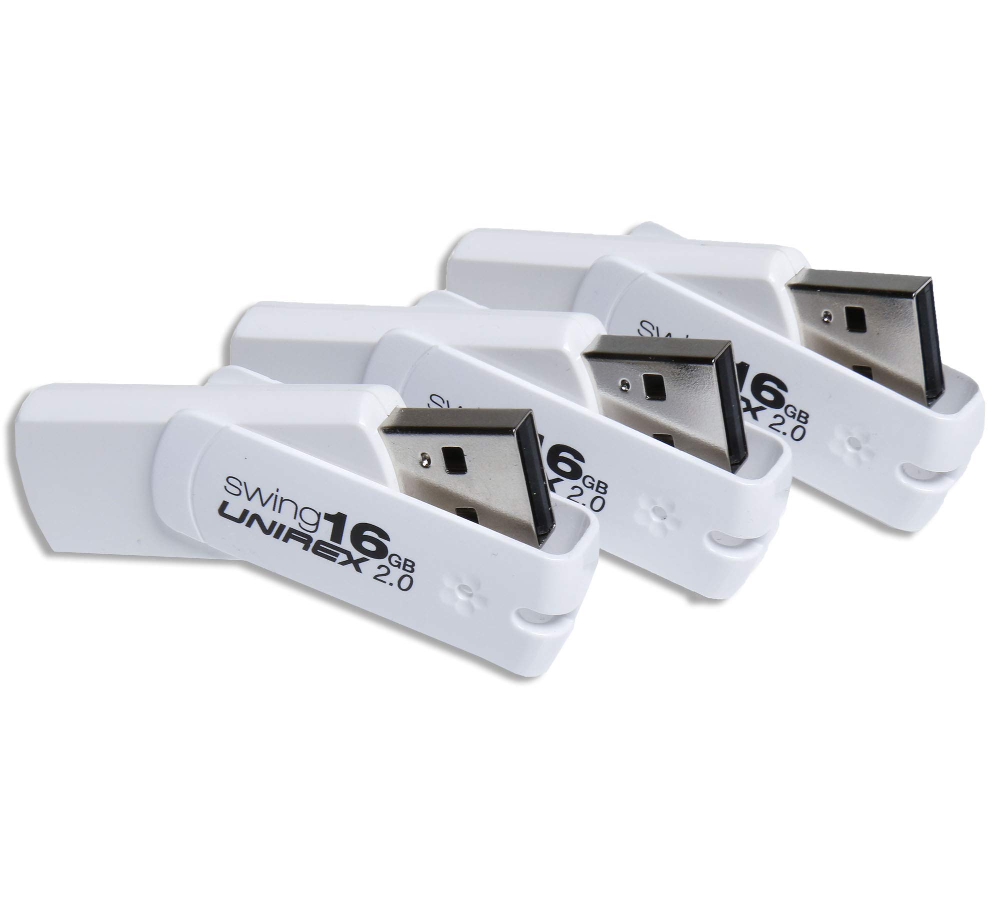 Unirex 3 Pack Swing 16GB USB 2.0 Thumb Drive, White | Memory Stick Storage is Compatible with Computer, Tablet, or Laptop