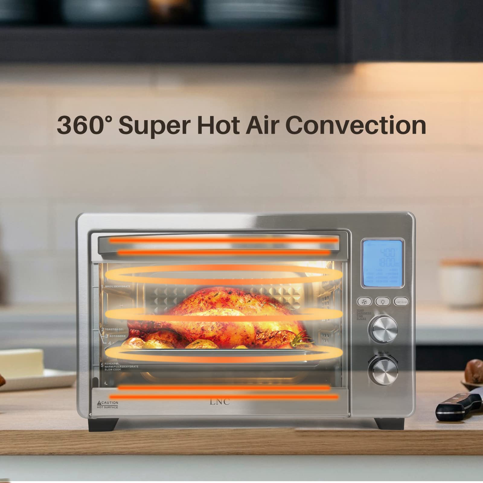 Toaster Oven, LNC 34QT Extra Large 1750W Air Fryer Oven with 12 Cooking Functions, Super Hot Air Convection Oven- A05000B