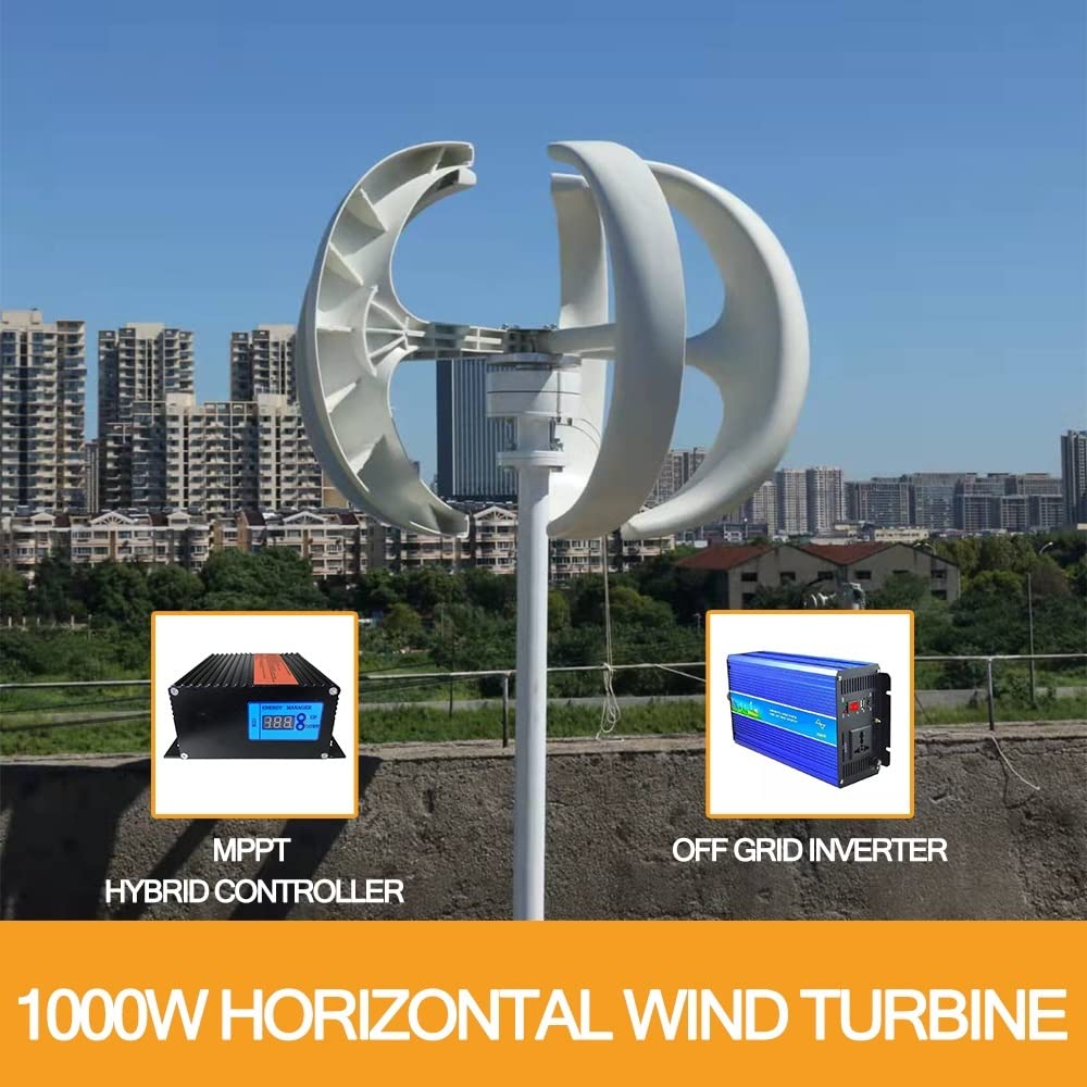 Wind Turbine Generator Kit 1000W Wind Turbine 12v 24v Vertical Axies Wind Generator Small Windmill Energy With MPPT Charge Controller Homeuse for Home Marine Industrial Energy (Color : White, Size :