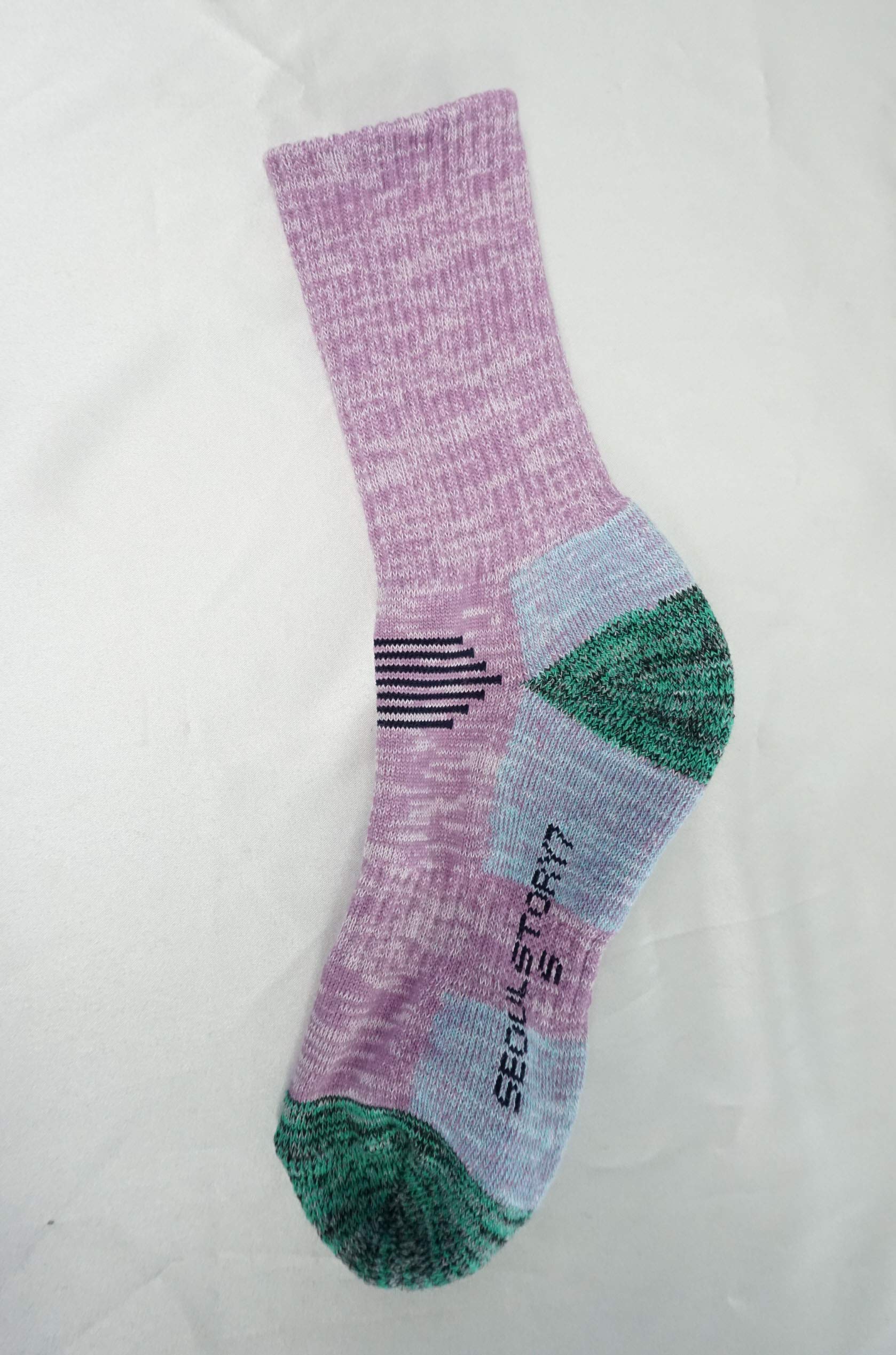 SEOULSTORY7 5Pack Women's Multi Performance Padded Hiking/Outdoor Crew Socks Year Round Design2-5Pair Purple/Light Gray/Light Blue/Pink/Beige Medium