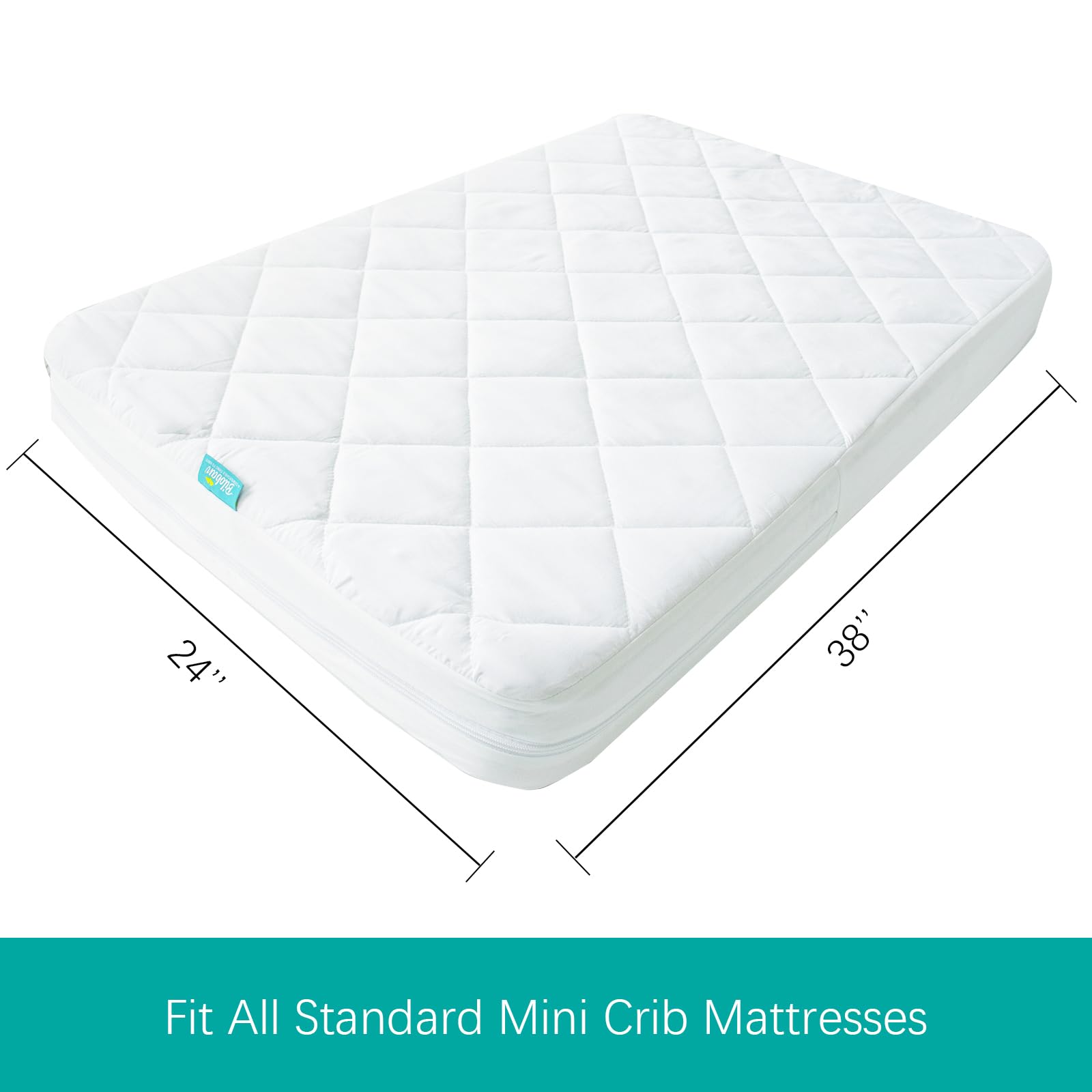 Zippered Mini Crib Mattress Protector,Waterproof Playard Mattress Encasement, Breathable and Absorbent, 6 Sides Fully Encased Pack N Play Mattress Cover.