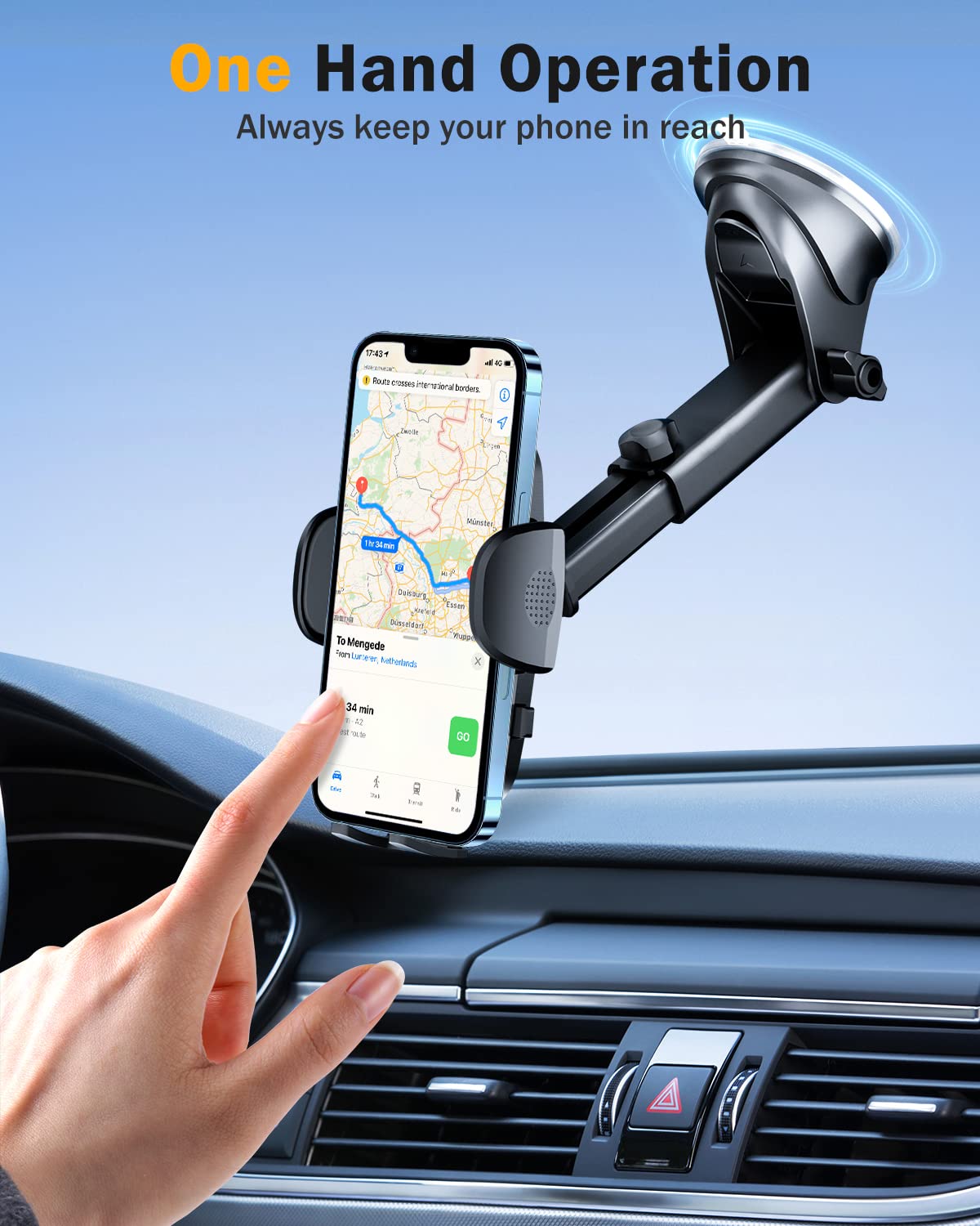 windshield phone mount for car [Military-Grade Suction],Car Phone Holder Mount Windshield Air Vent Long Arm Strong Suction Universal Cell Phone Holder Car for iPhone 14 13 12 Pro Max All Mobile Phones