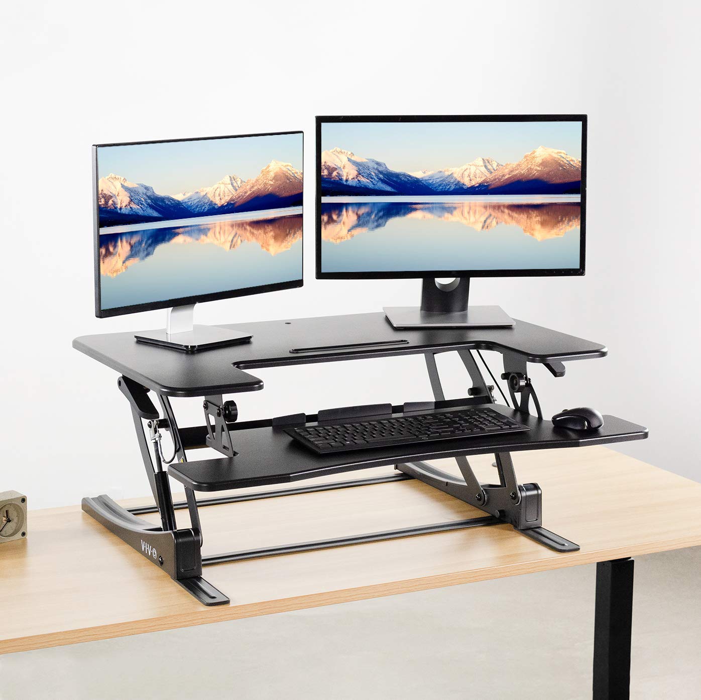 VIVO Black Height Adjustable 36 inch Stand Up Desk Converter Workstation, Quick Sit to Stand Tabletop Monitor Riser with Extra Large Keyboard Tray, DESK-V000V2