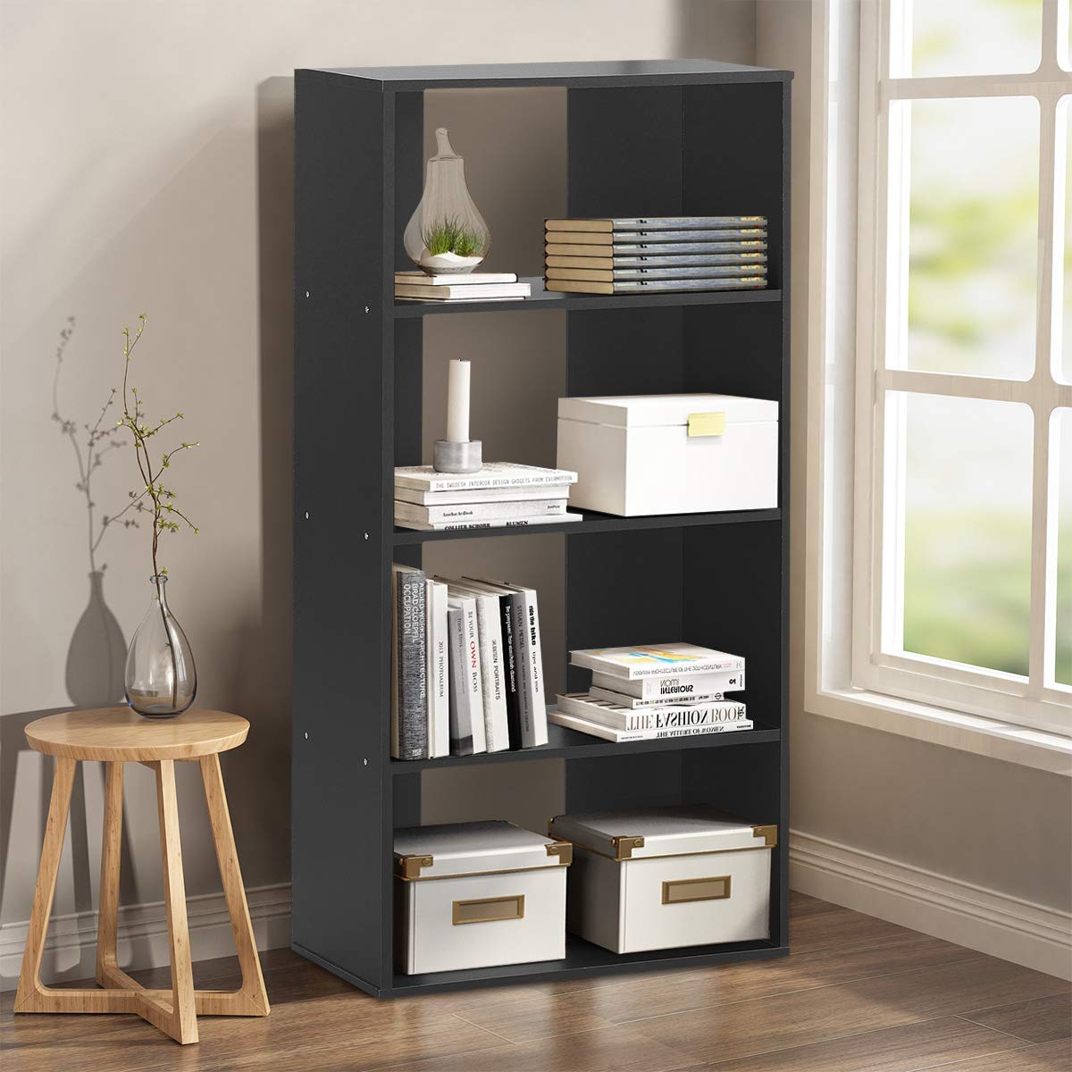 Tangkula 4-Tier Open Shelf Bookcase, Storage Bookshelf, Free Standing Open Display Bookshelf, Utility Bookshelf for Home Office, 4-Shelf Bookshelf, 24”L x 12”W x 47.5”H (Black)