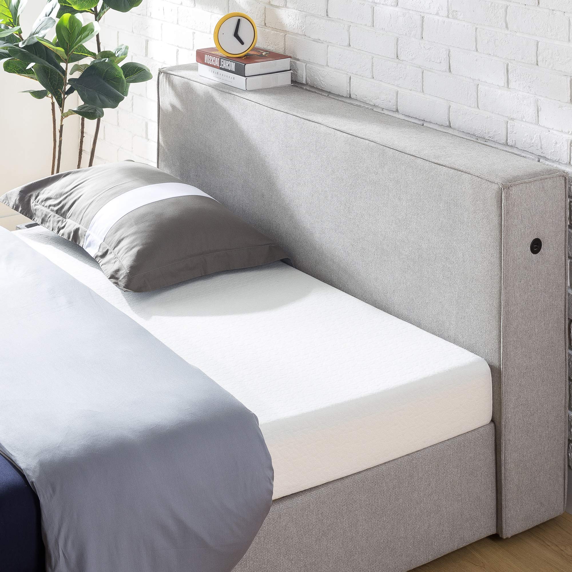 ZINUS Finley Upholstered Platform Bed Frame with Headboard Shelf / USB Ports Included / Wood Slat Support / No Box Spring Needed / Easy Assembly, Full