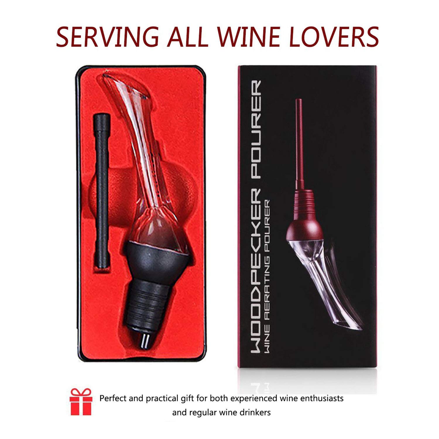 Wine Aerator Pourer Woodpecker Pourer Aerating Non Drip Spout Wine Accessory with Case