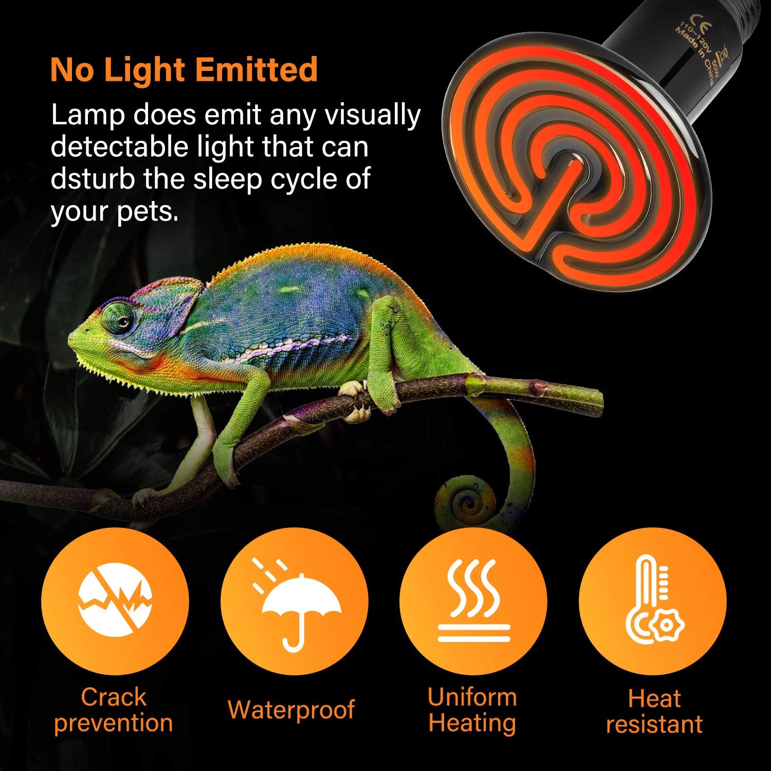 Simple Deluxe 25W/40W/50W/60W/100W/150W Ceramic Heat Emitter Reptile Heat Lamp Bulb No Light Emitting Brooder Coop Heater for Amphibian Pet & Incubating Chicken, Black/2-Pack, 50W