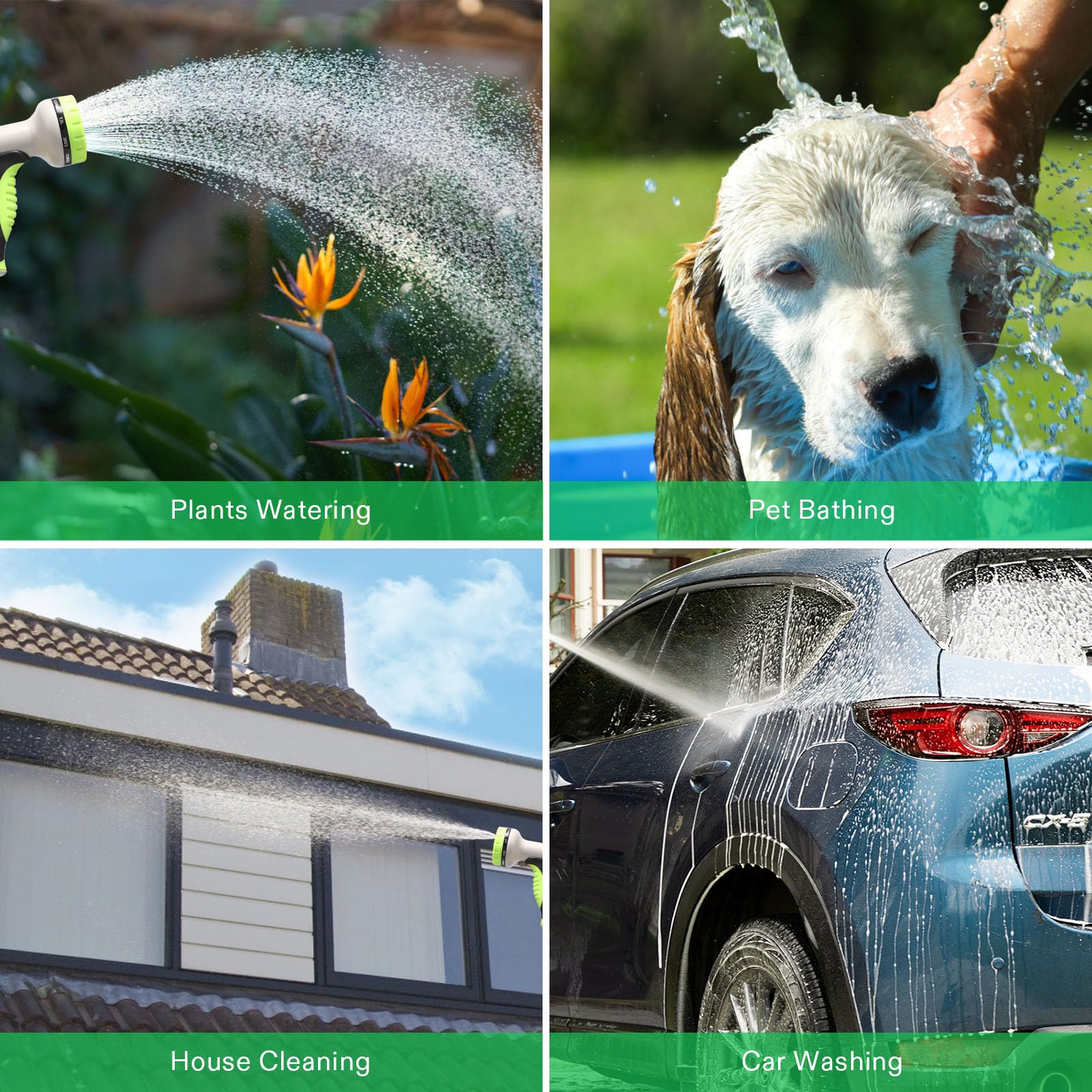 VIVOGROW Metal Garden Hose 50ft, Stainless Steel Water Hose with Brass Fittings & 10-Function Nozzle, Tangle Free & Crush Proof, Flexible Bionic Hose for Garden Watering, Pet Bathing, Car Washing