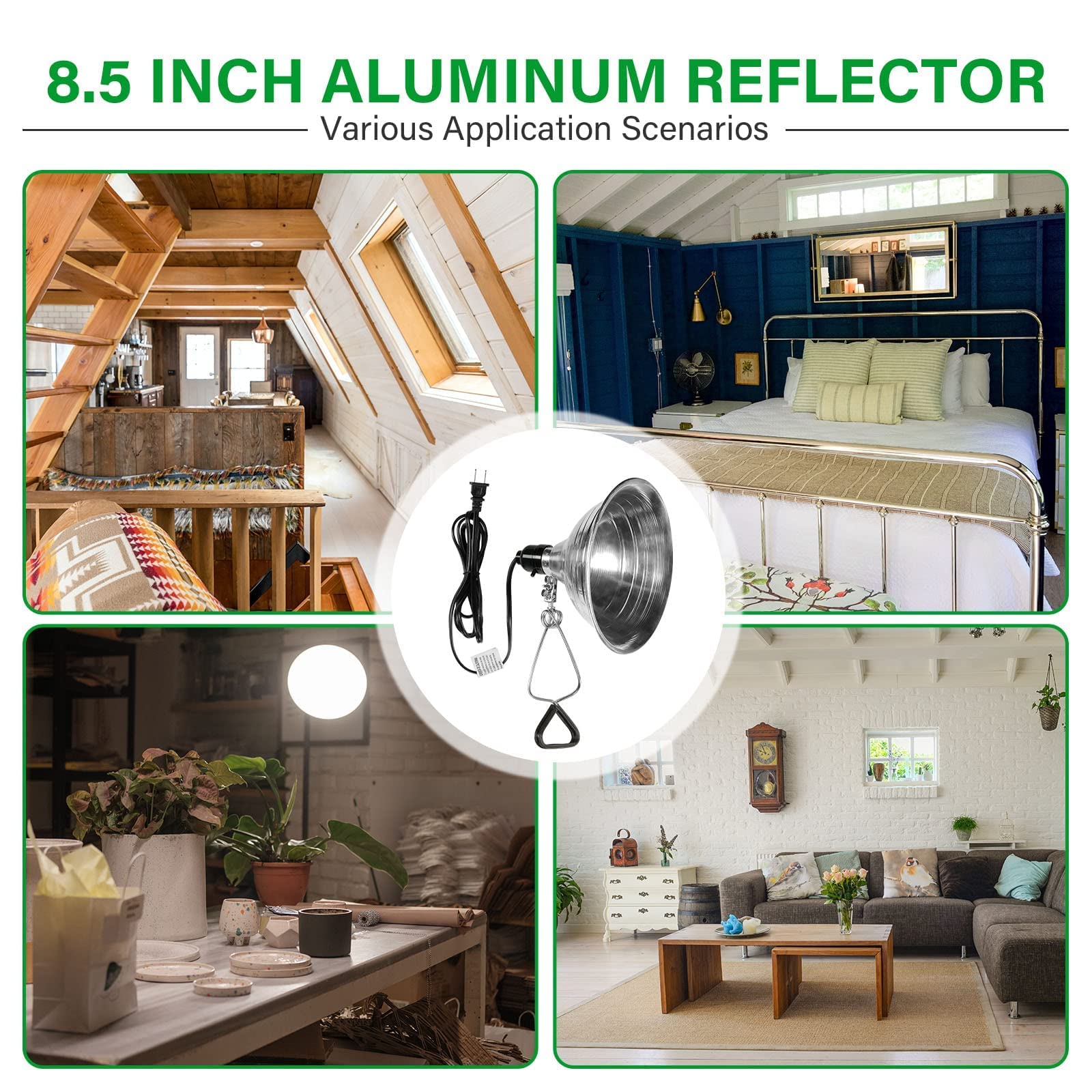 Simple Deluxe Clamp Lamp Light with 8.5 Inch Adjustable Aluminum Reflector and 6 Feet Cord, up to 150W E26 Socket (no Bulb Included), Silver and Black, 2 Pack