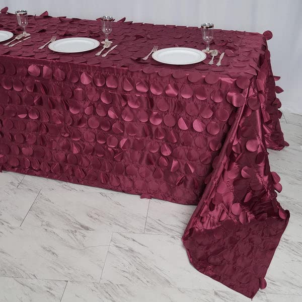 TABLECLOTHSFACTORY 90x132 Burgundy Flamingo Petals Taffeta Rectangle Tablecloth for Wedding Party Decoration