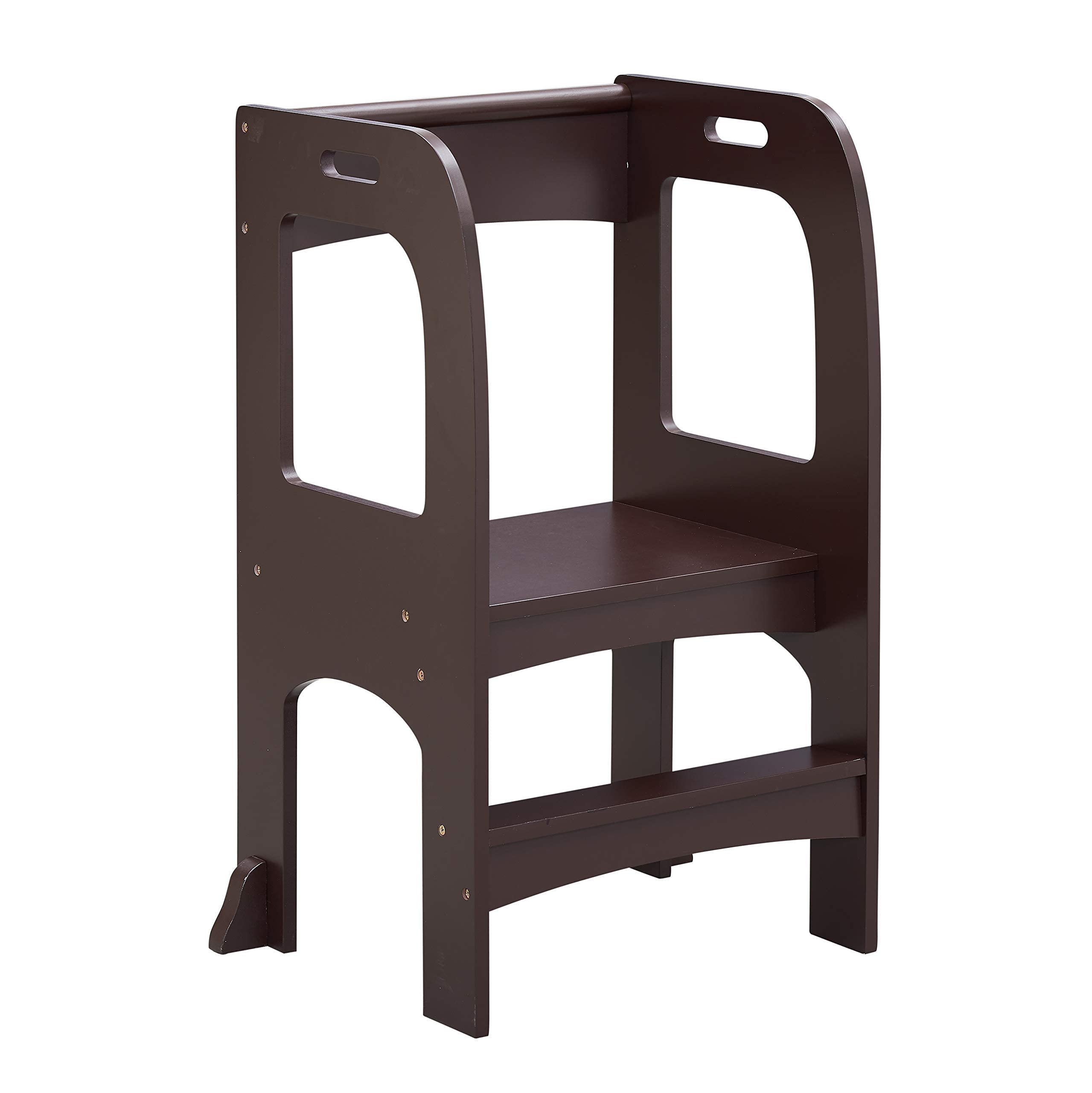 Sweetgo Kitchen Helper Tower Safety Step Stool Toddler Step Stool Activity Tower Kid Wooden Toddler Step Learning Stool Montessori Tower Stepping Stool (Espresso)