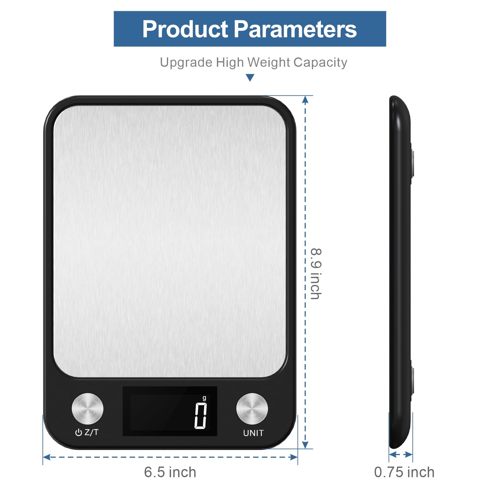 Tyuoikom Digital Food Scale, 8.9 "x 6.5", Stainless Steel Panel,A Premium Kitchen Scale, Small Precision Mechanical Scale, Digital Grams and Ounce, Liquid Crystal Display, 11lb/5kg, 1g/0.1 Oz