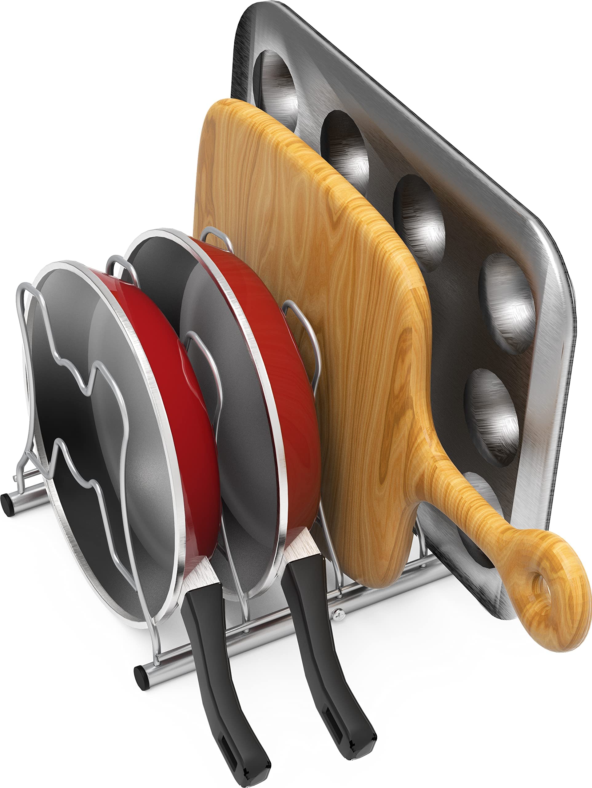 Simple Houseware Silver Metal Pan Organizer Rack, 8.8 in W x 9.5 in D x 17 in H, Stores up to 5 Pans