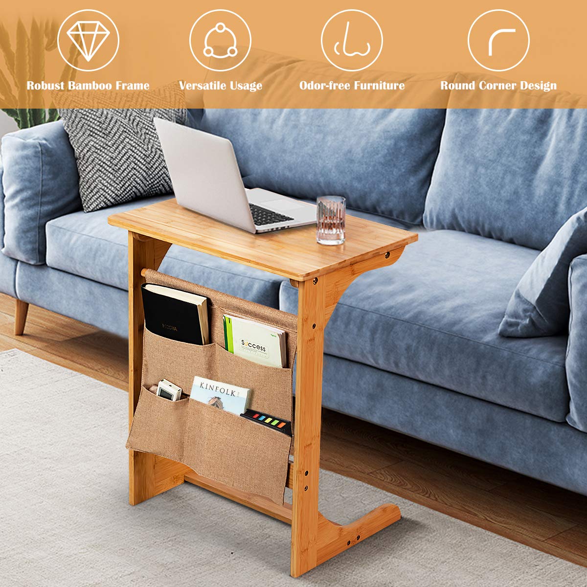 Tangkula Sofa Side Table, TV Tray Couch Snack Table Overbed Table, Laptop Desk End Table Modern Furniture for Home Office